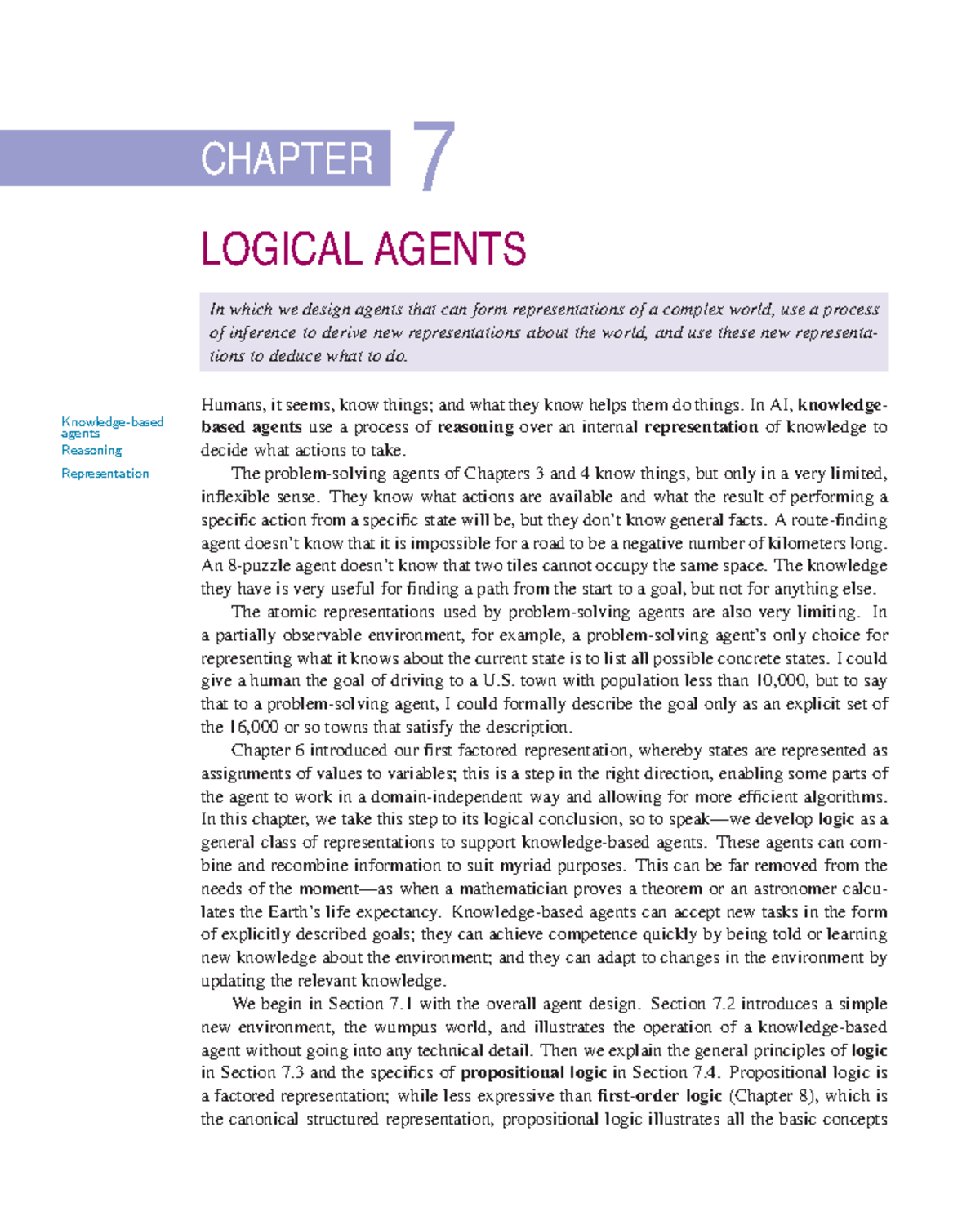 AI Logic and Knowledge-Based Agents: Chapter 7 Overview - Studocu