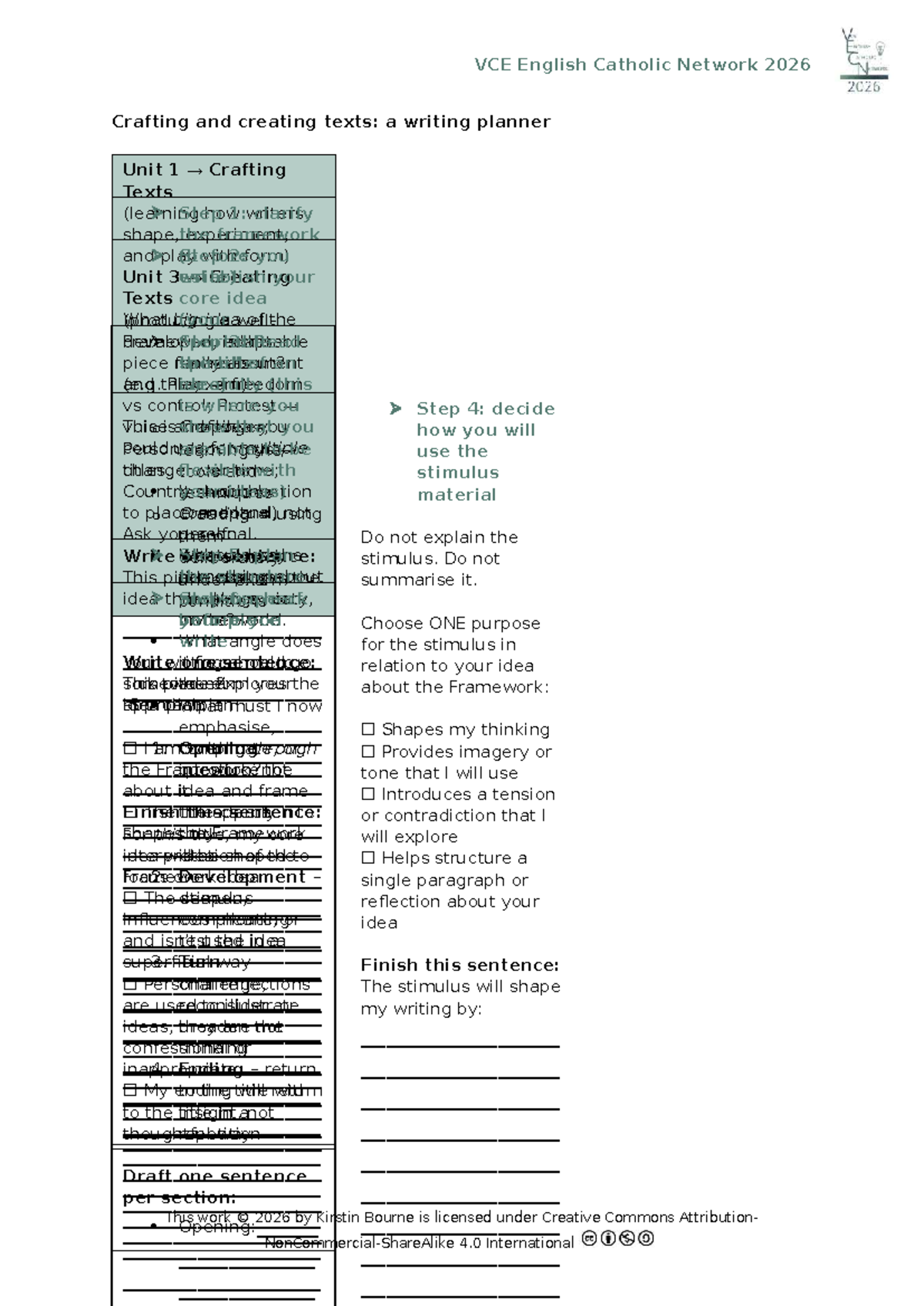 VCE English Unit 1 & 3: Crafting Texts Writing Planner 2026 - Studocu