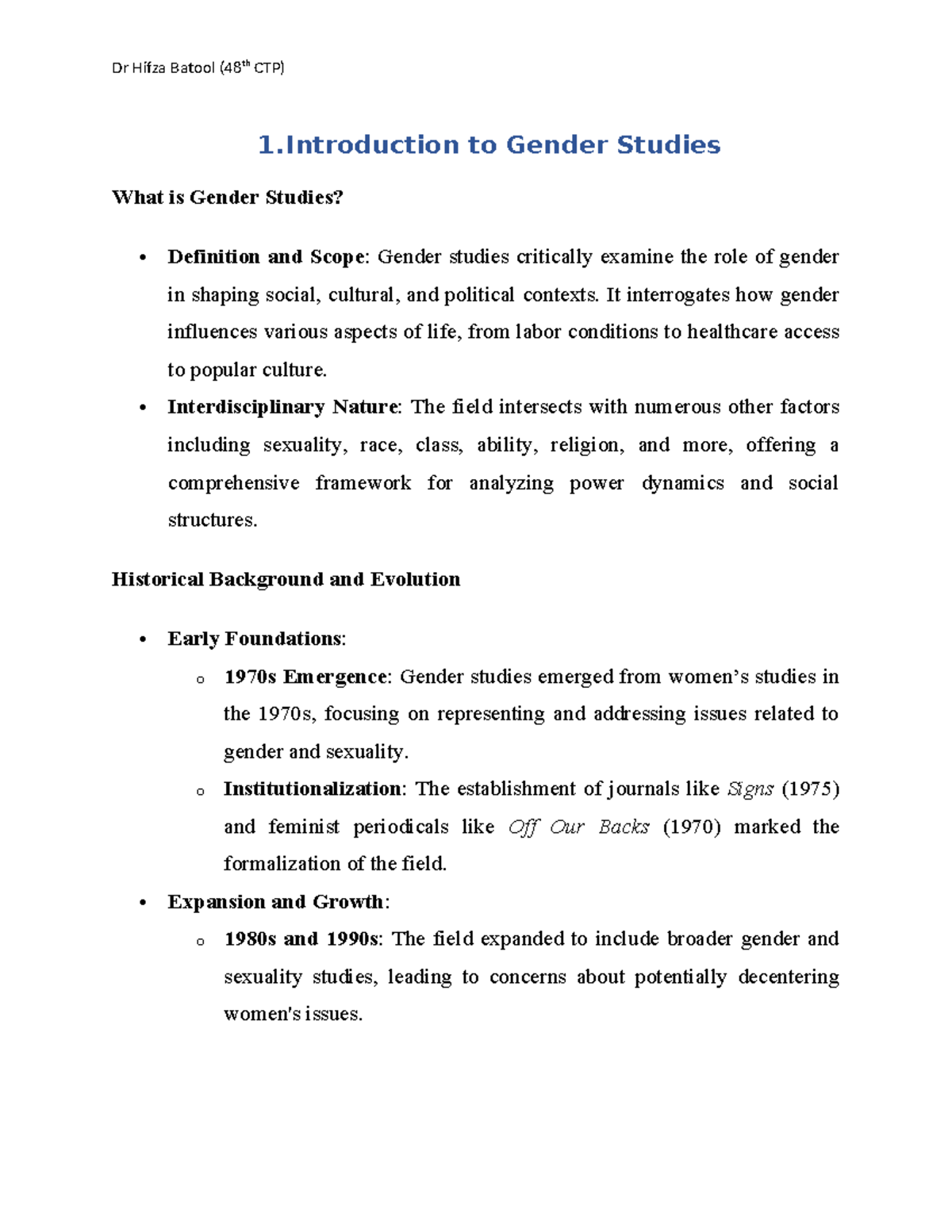 Gender Studies Overview: Key Concepts and Historical Context (48th CTP ...