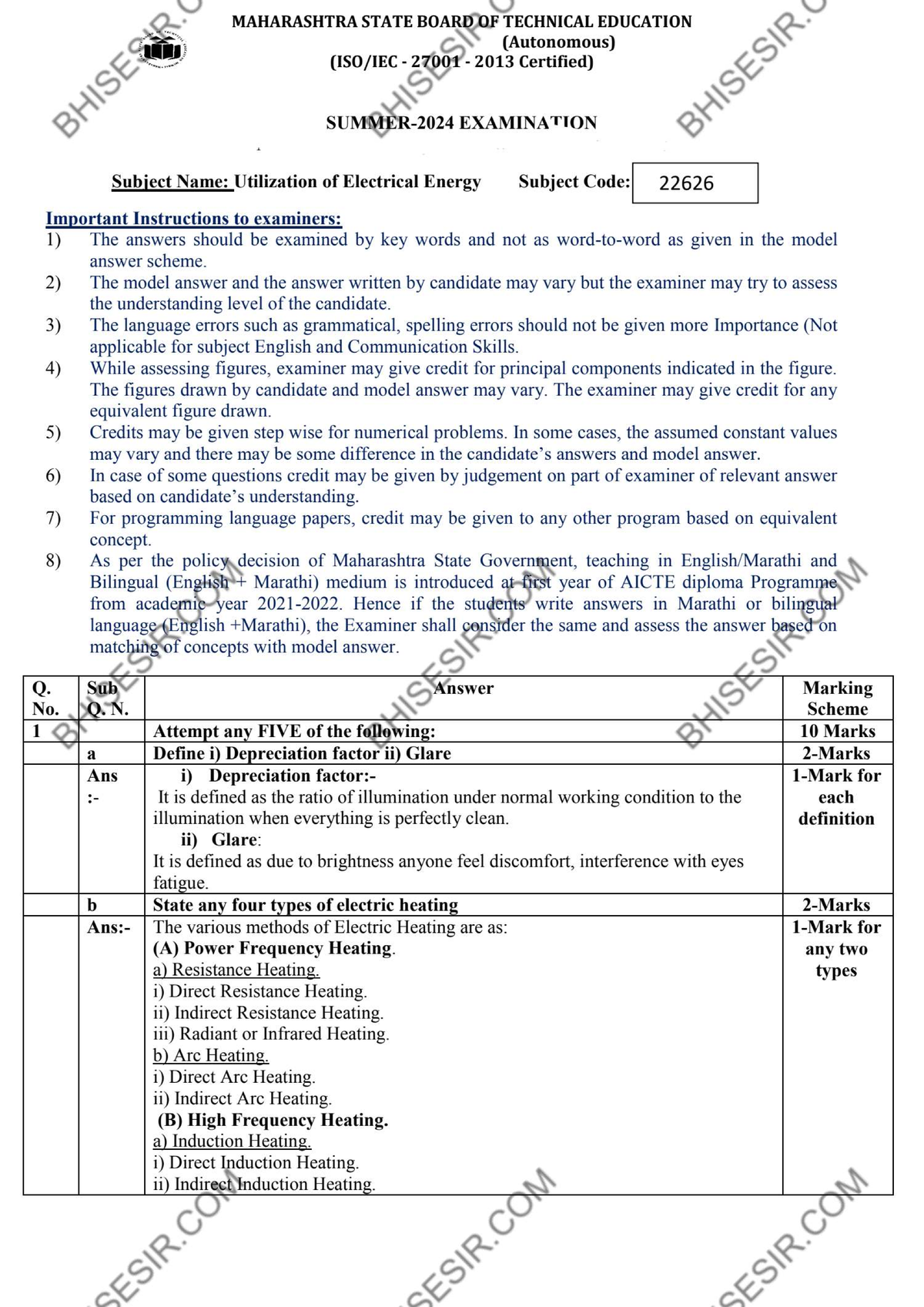 Utilization of Electrical Energy - Exam Guidelines & Key Concepts (22626) - Studocu