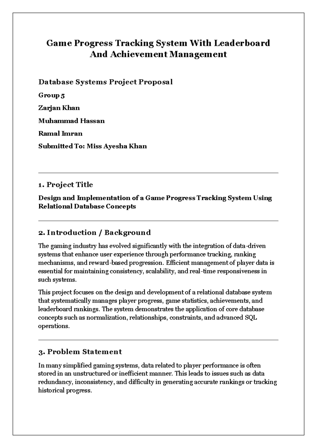 DB Project Proposal: Game Progress Tracking System with Leaderboard ...