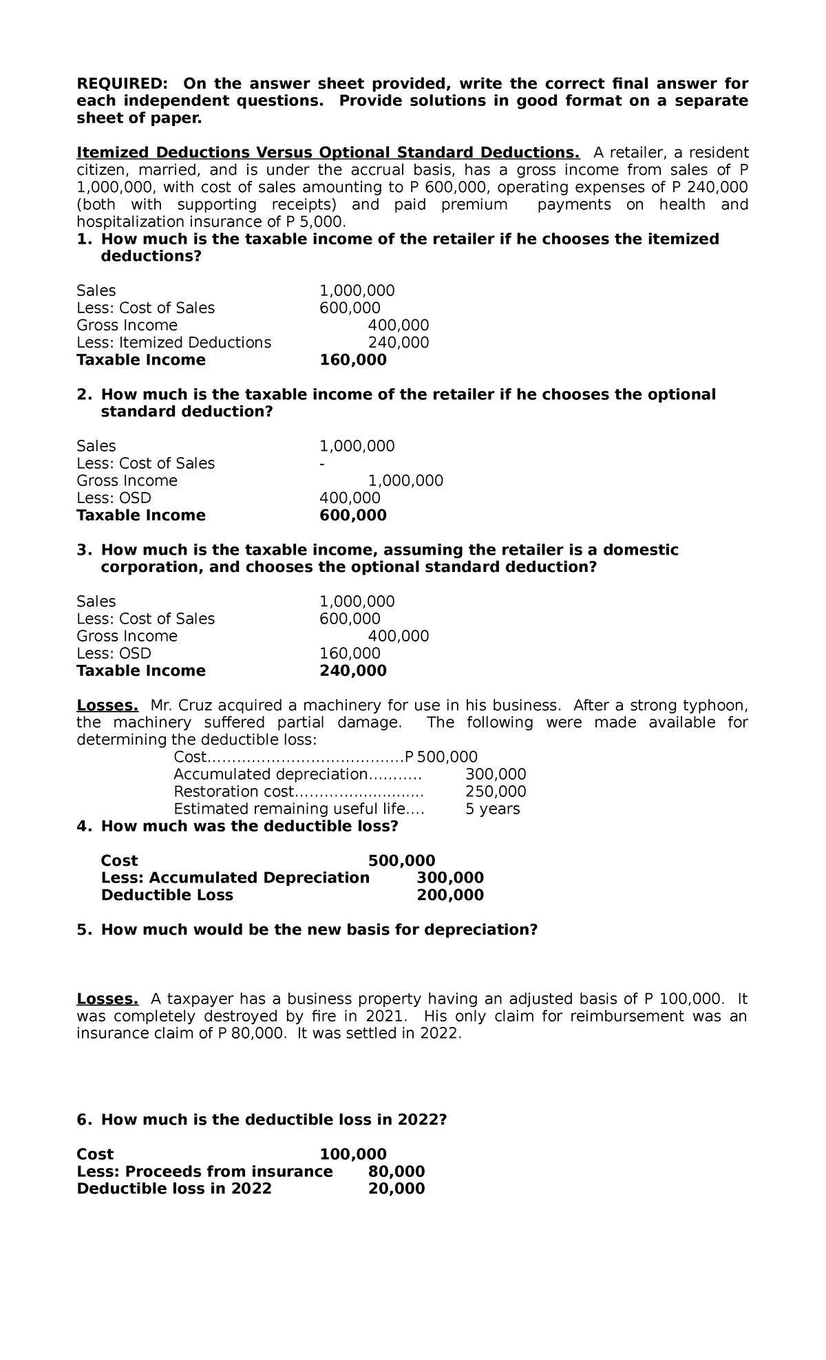 QUIZ 6 - Gross Income Deductions and Taxable Income Calculations - Studocu