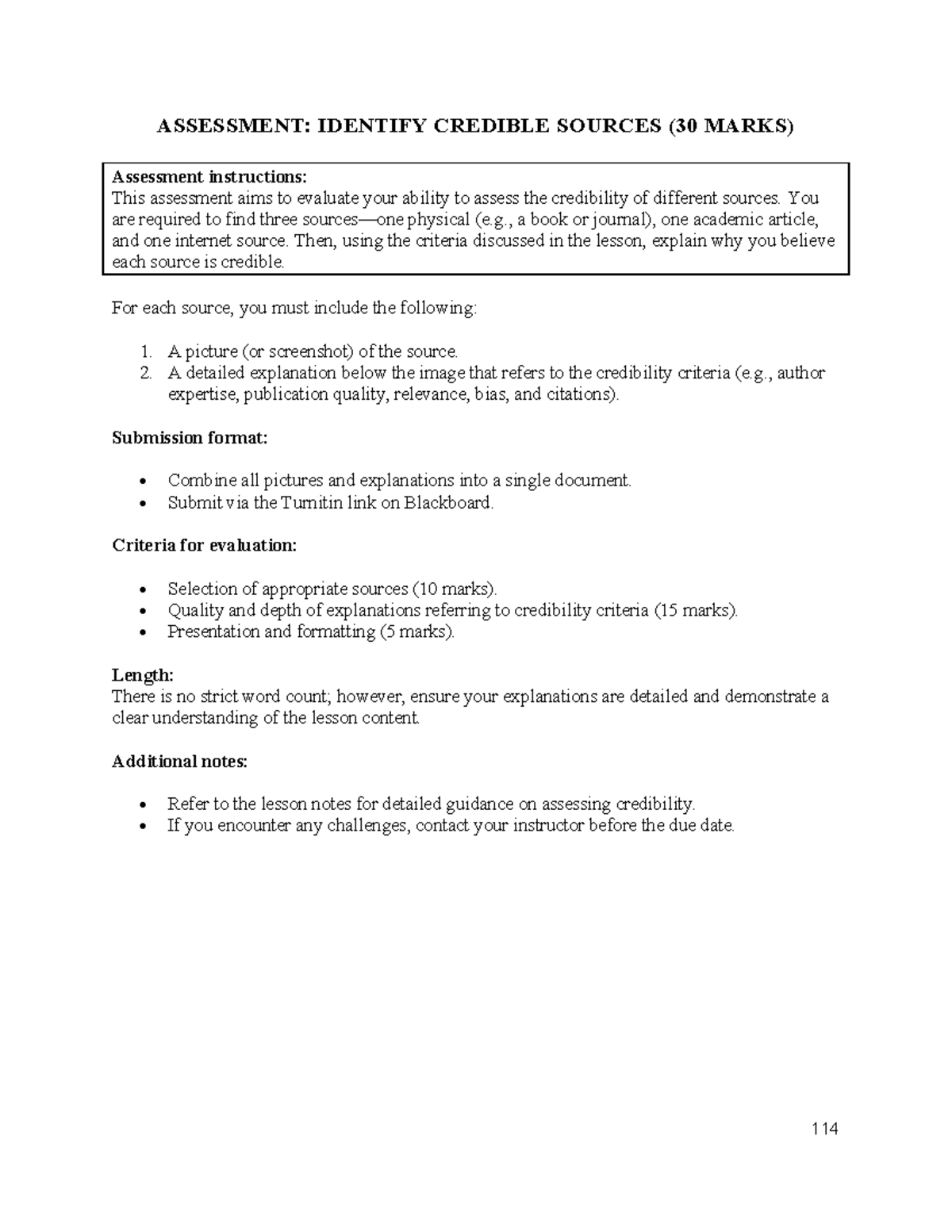 Assessment 2: Credible Sources Evaluation Guide (30 Marks) - Studocu