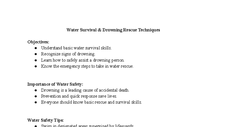Aquatics-Quiz-Reviewer - Water Survival & Drowning Rescue Techniques ...