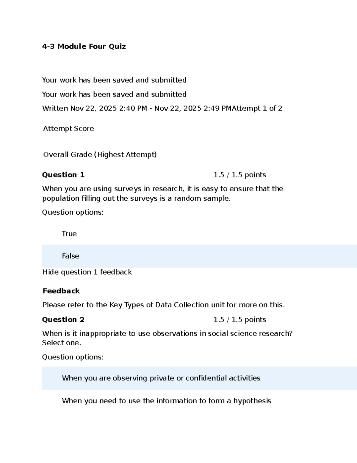 4-3 Module Four Quiz: Key Types of Data Collection Insights - Studocu