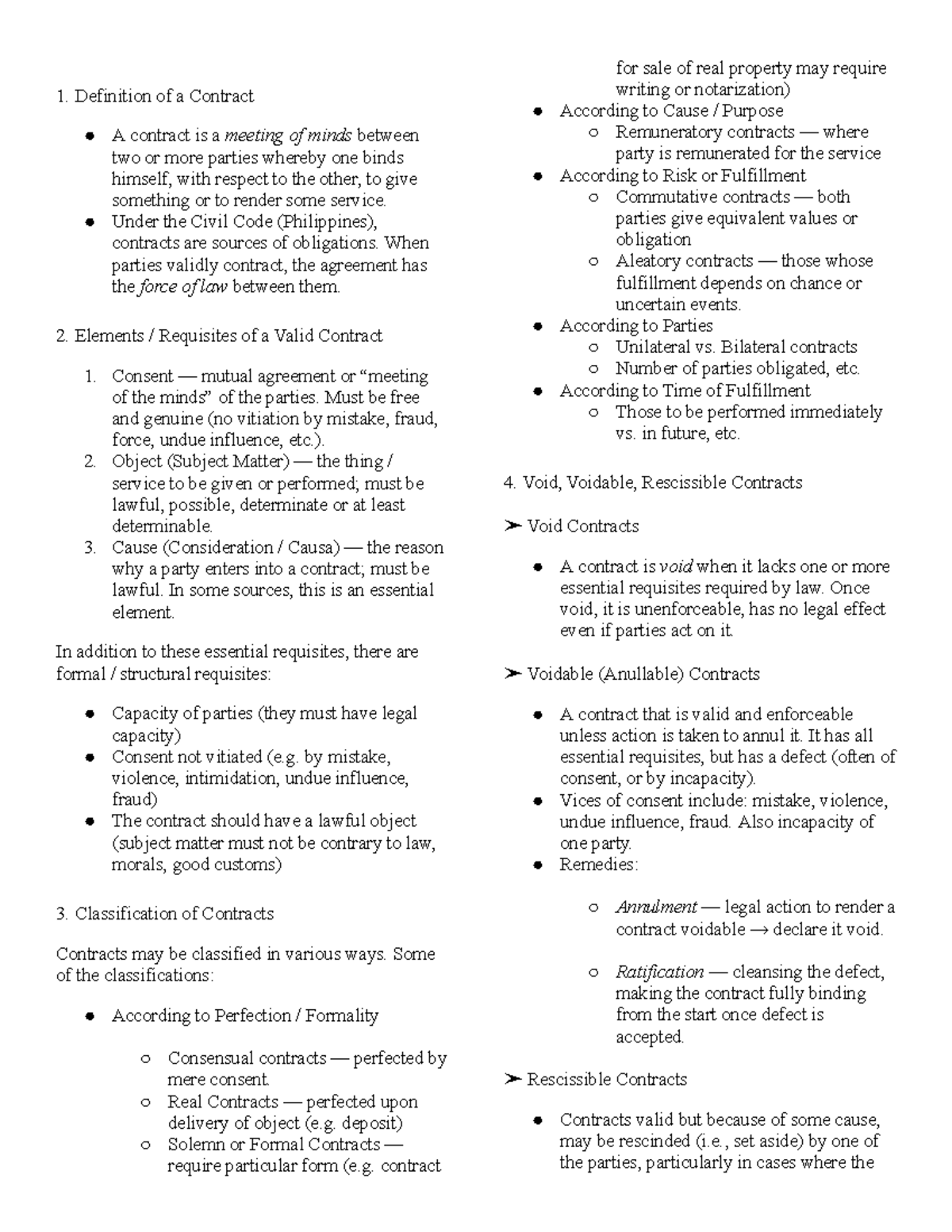 Contracts: Definition, Elements, and Classifications (Law 101) - Studocu