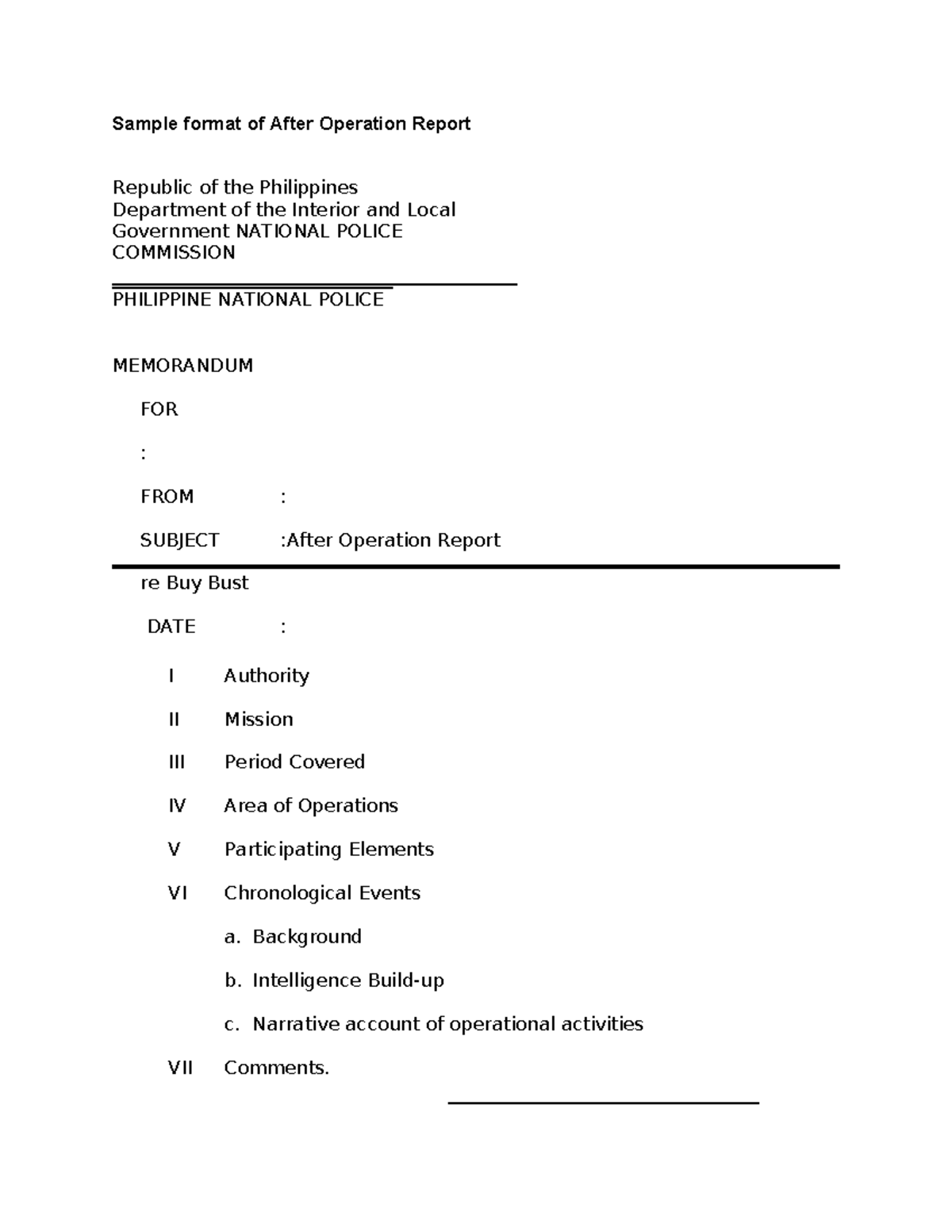 Spot report sample - Sample format of After Operation Report Republic ...
