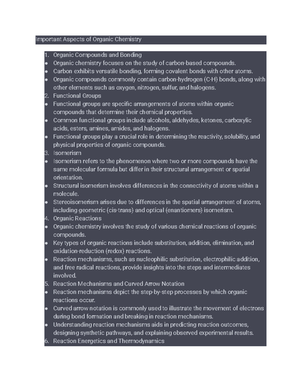 Important Aspects of Organic Chemistry (OCHEM 101) - Study Guide - Studocu