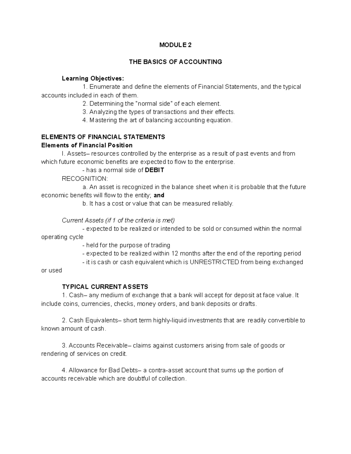 Module 2: Fundamentals of Accounting Concepts and Elements - Studocu