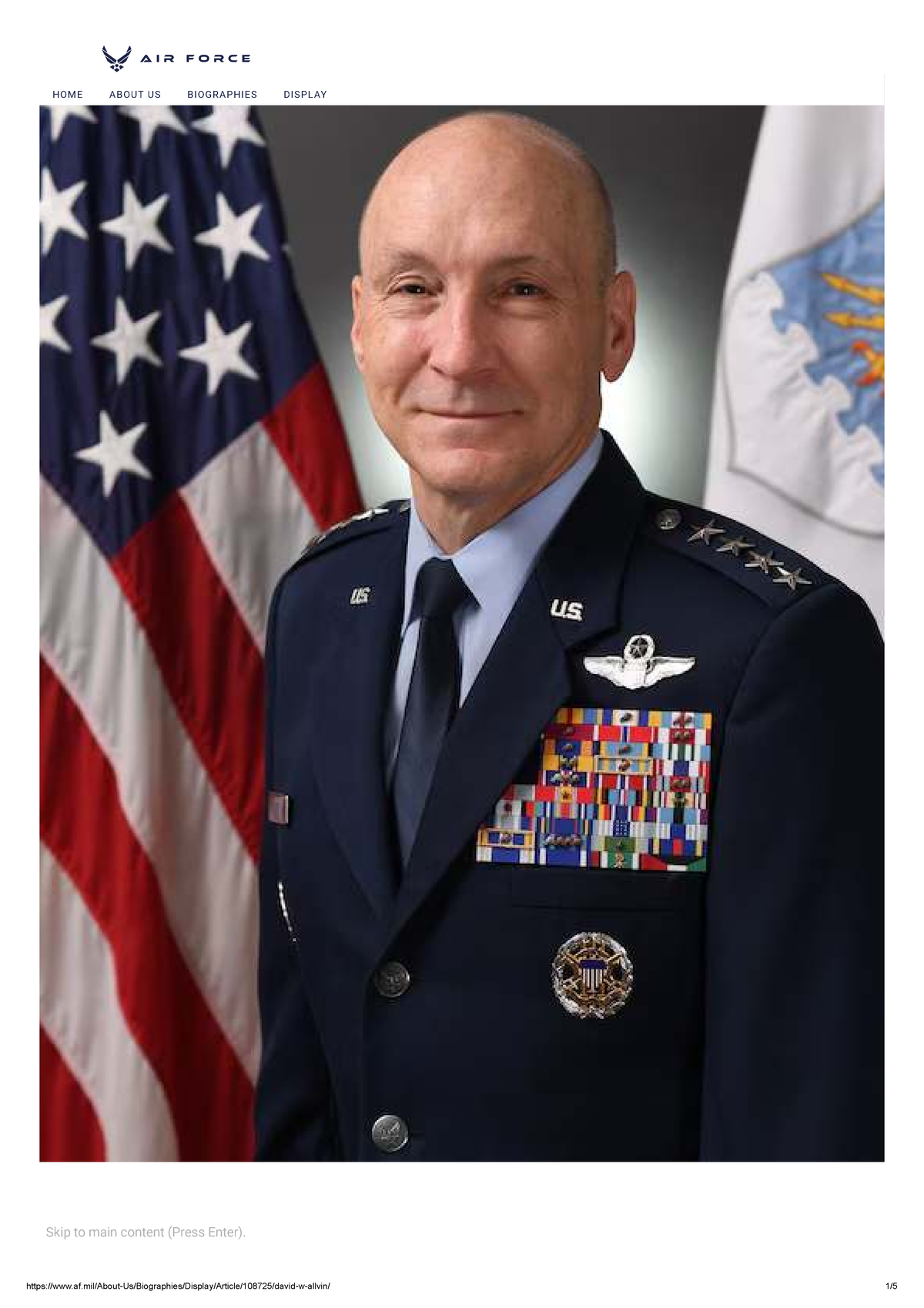 Gen. David W. Allvin: Chief of Staff of the Air Force Bio - Studocu