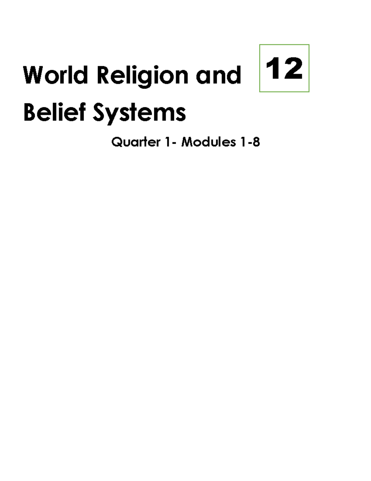 WRBS-Quarter-1 - Understanding World Religion and Belief Systems - Studocu