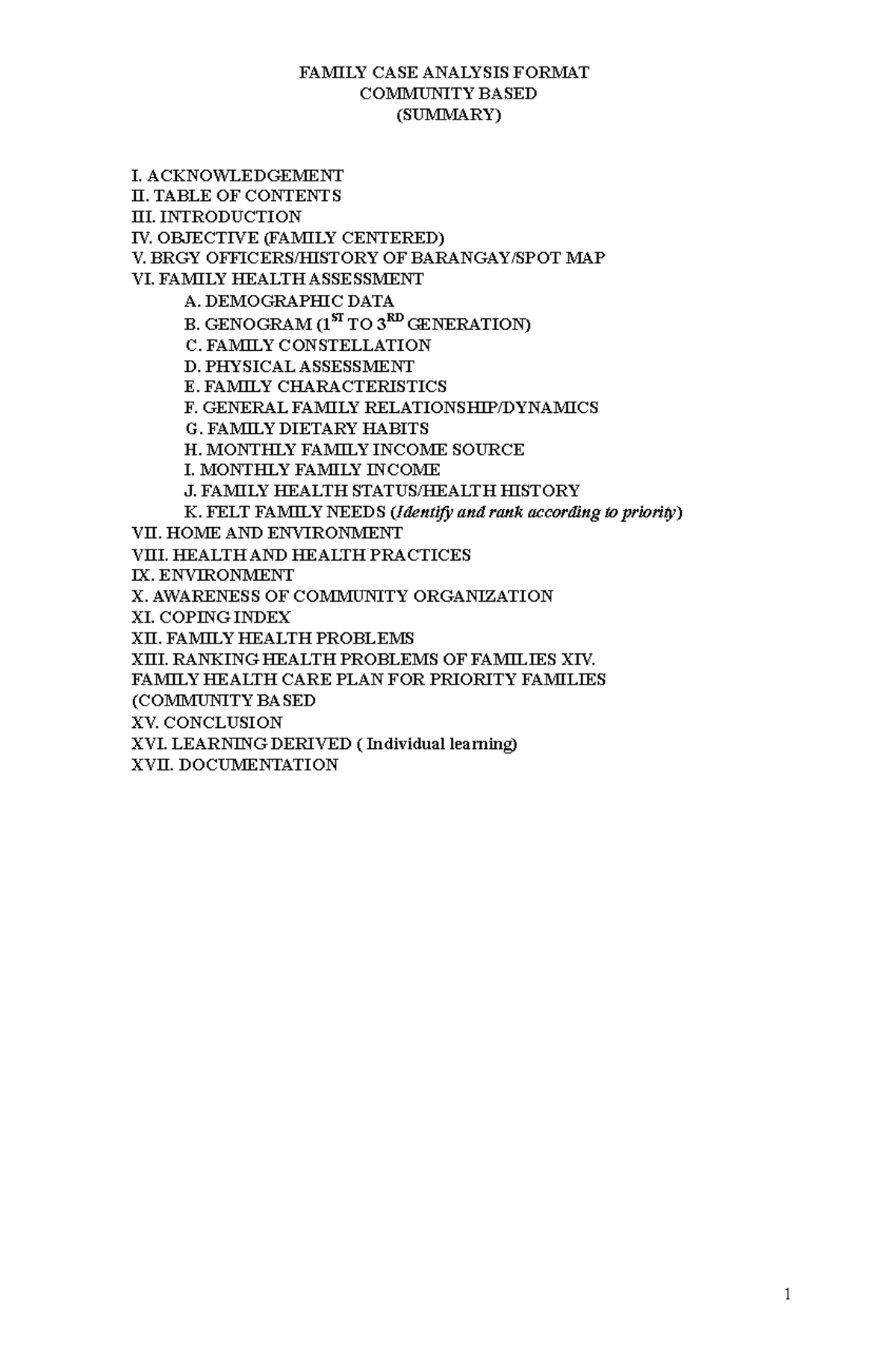 Family Case Study Analysis (Community-Based) Format Guide - Studocu
