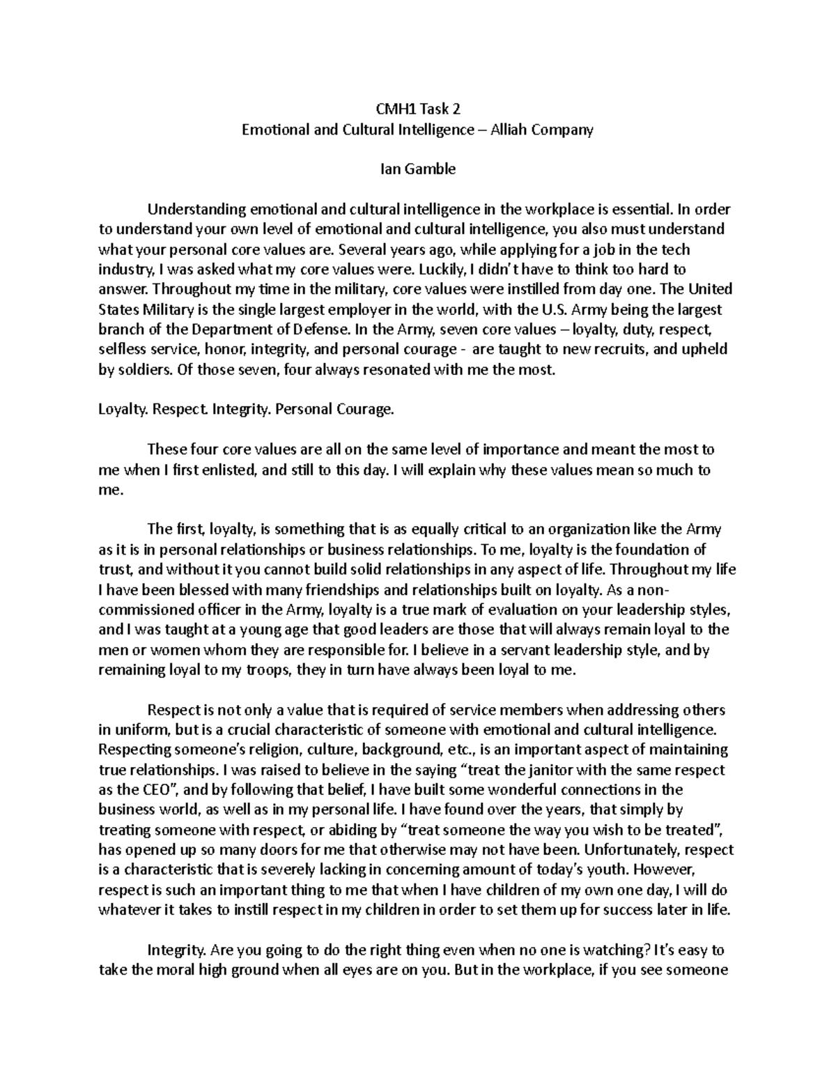 CMH1 Task 2 v2 - CMH1 Task 2 v2 - CMH1 Task 2 Emotional and Cultural ...