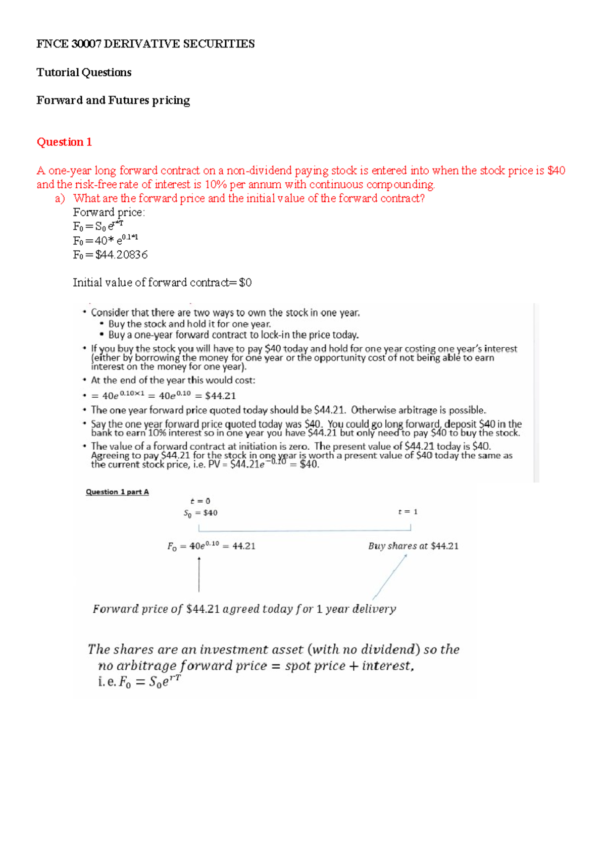 3- Forward and futures pricing questions - FNCE 30007 DERIVATIVE ...