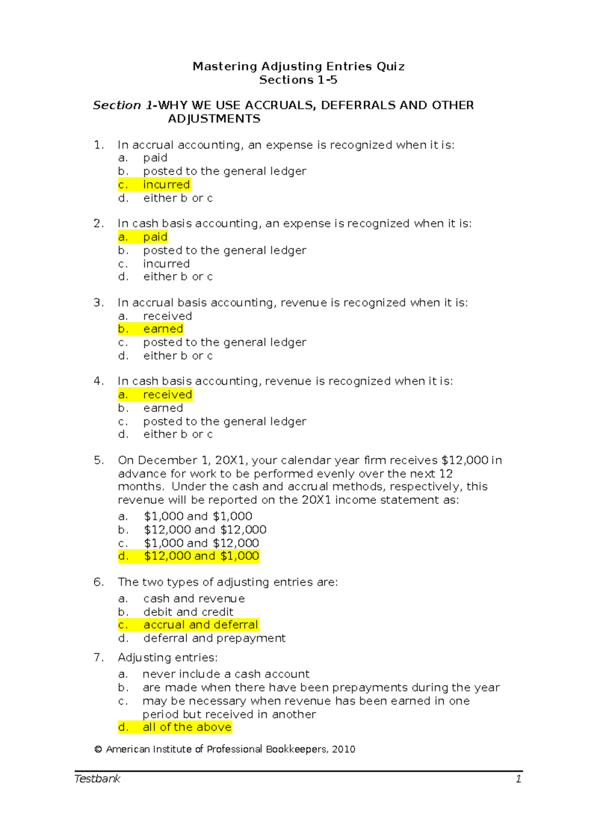 Adjusting Entries Quiz for Sections 1-5: Mastery Assessment - Studocu