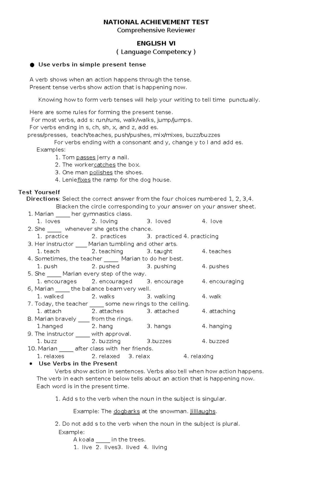 English 6 NAT Reviewer - nat - NATIONAL ACHIEVEMENT TEST Comprehensive ...