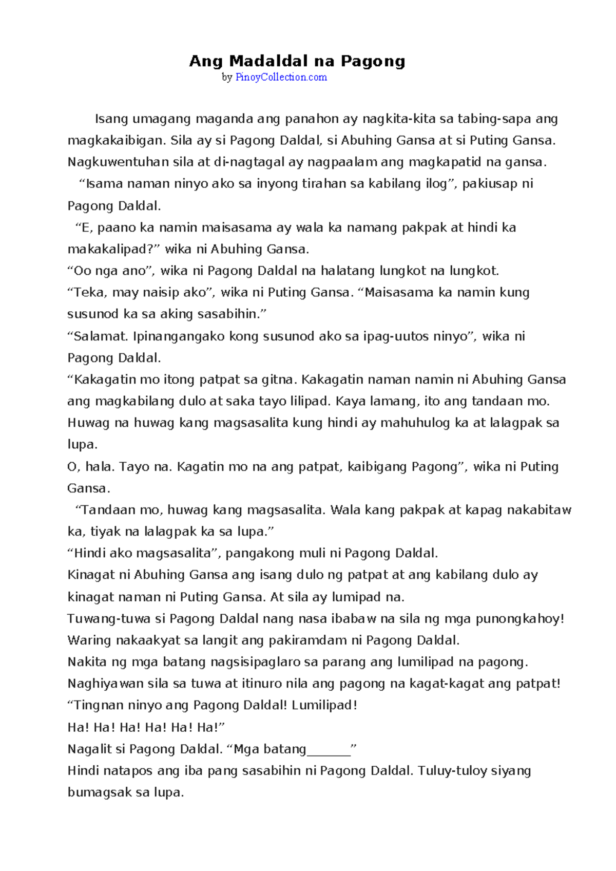 Ang Madaldal na Pagong - Essay Notes sa Filipino - Studocu