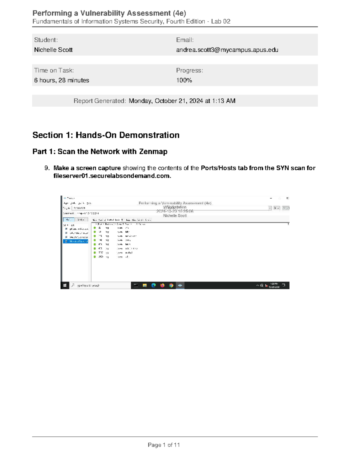 Lab 02: Performing a Vulnerability Assessment in Info Systems Security 4e - Studocu