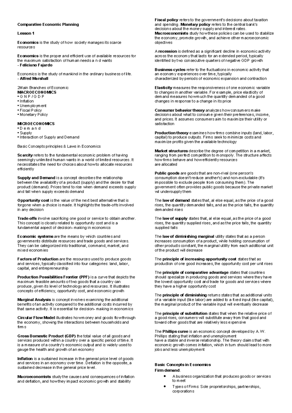 Comparative Economic Planning: Lesson 1 - Key Concepts in Economics ...