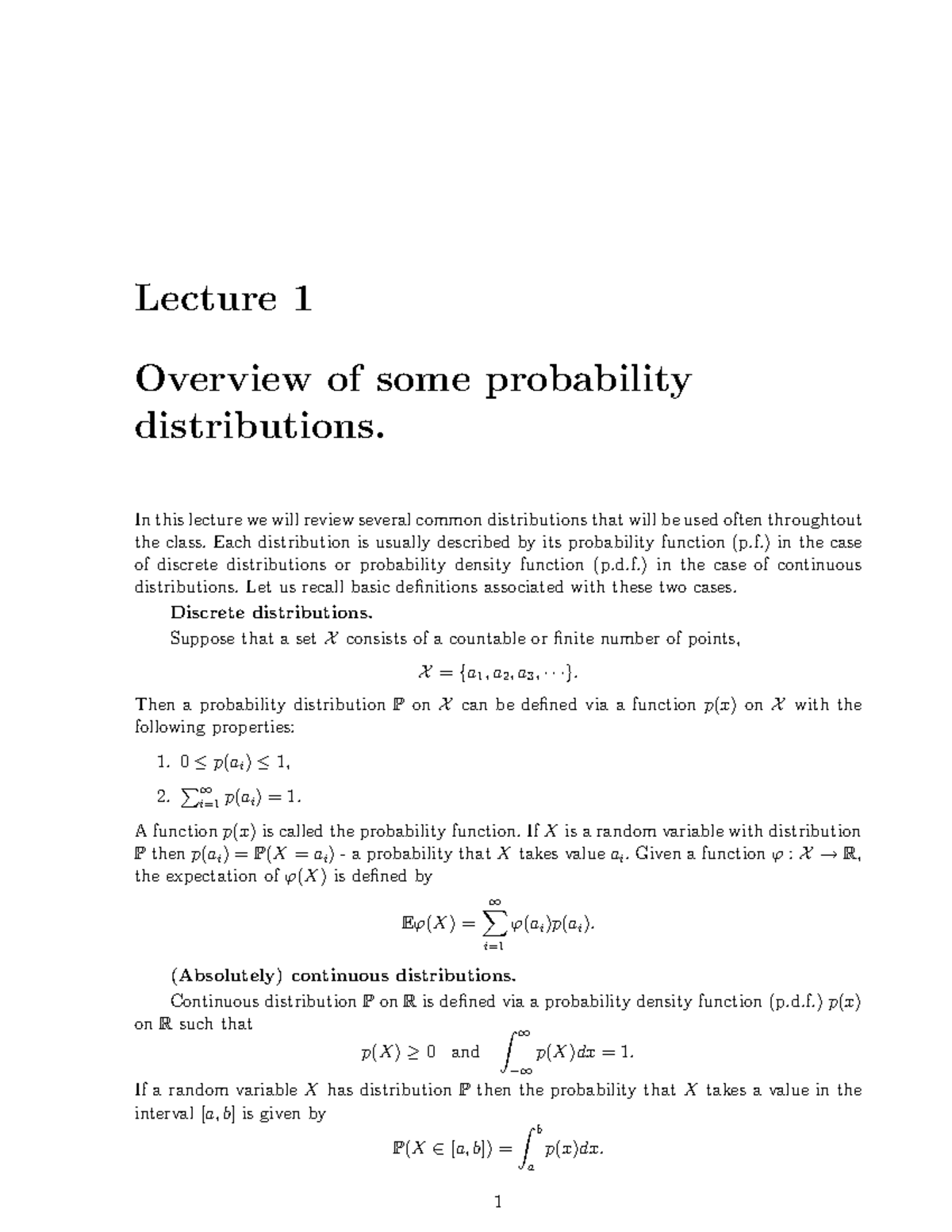 Lecture 1: Overview of Key Probability Distributions - Studocu