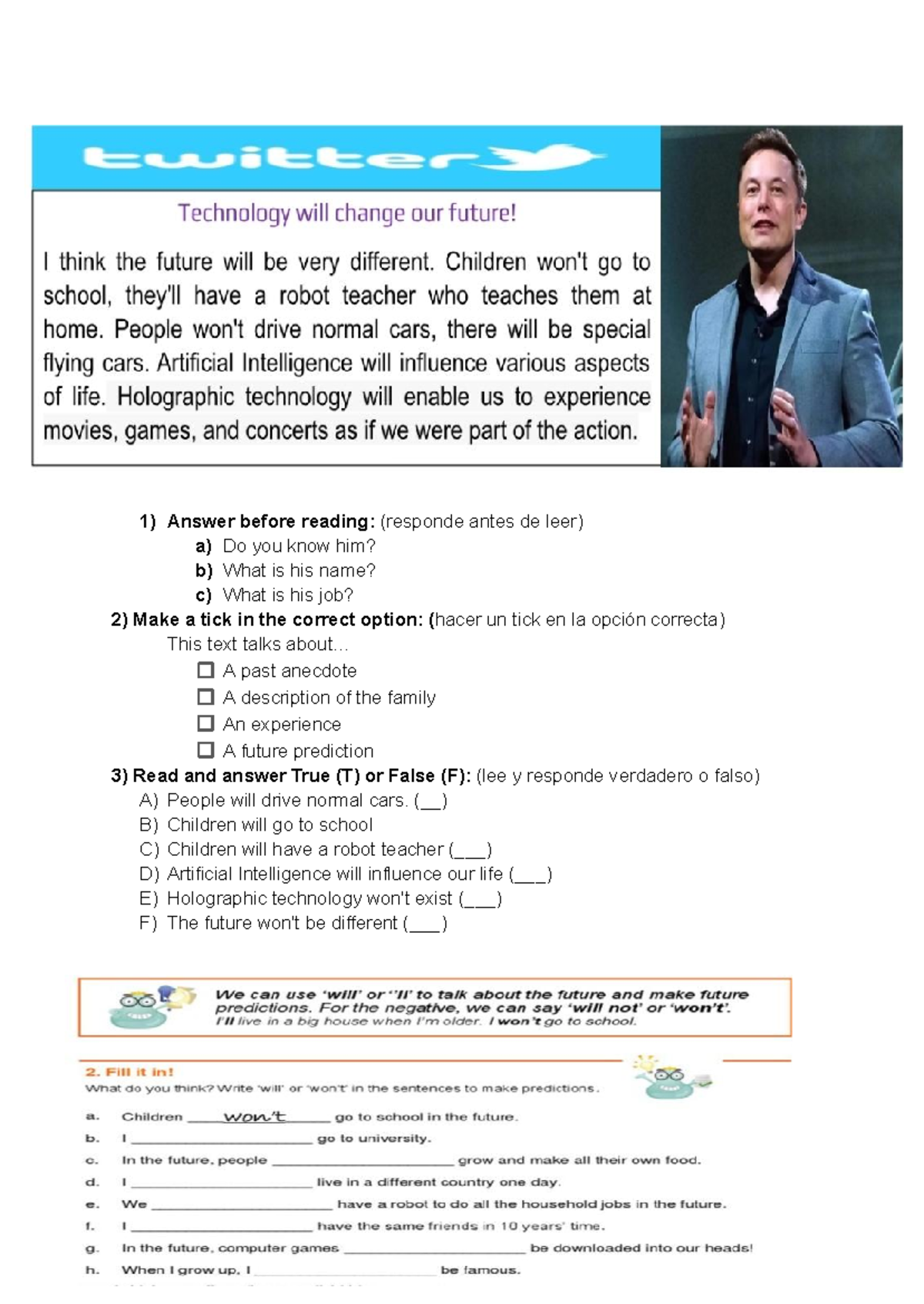 Future Reading Comprehension Exercise: Questions & Answers - Studocu
