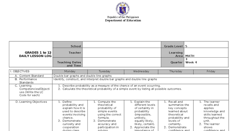 MATH5 DLL Q3 W4 - Daily Lesson Log on Theoretical Probability - Studocu