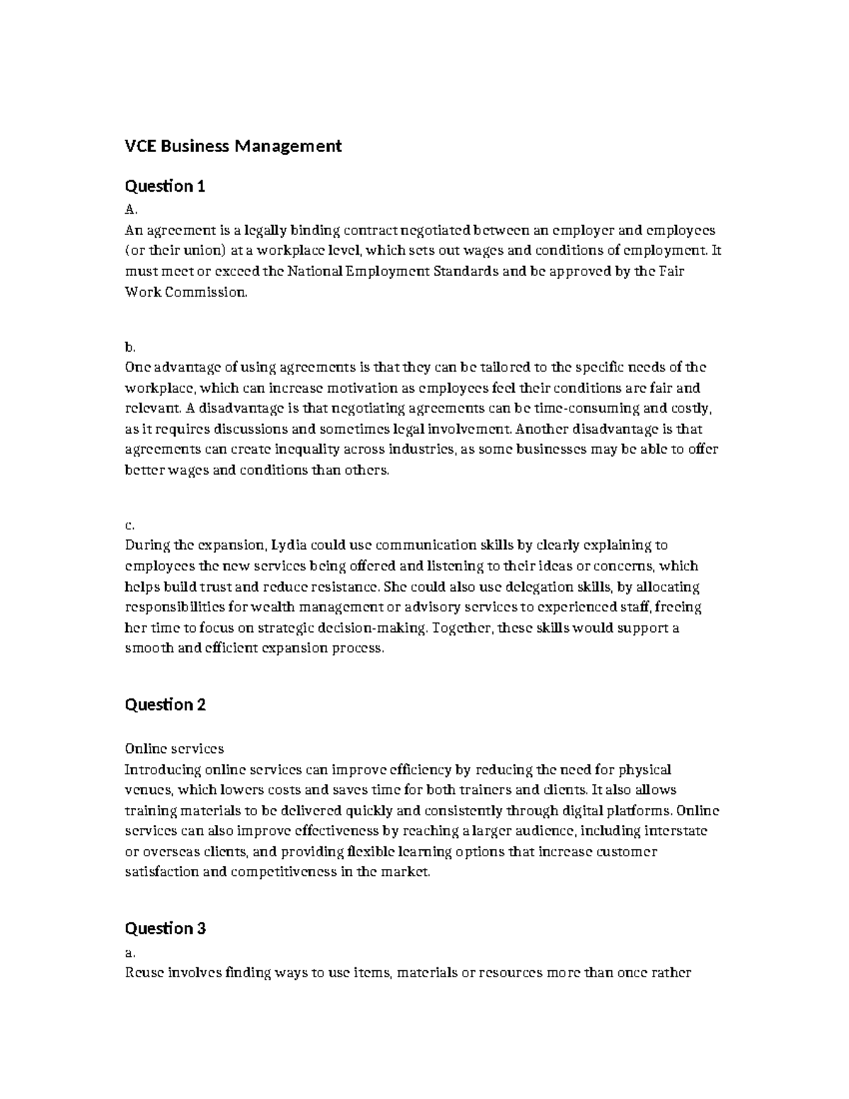 VCE Business Management Exam Answers: Key Concepts & Strategies - Studocu