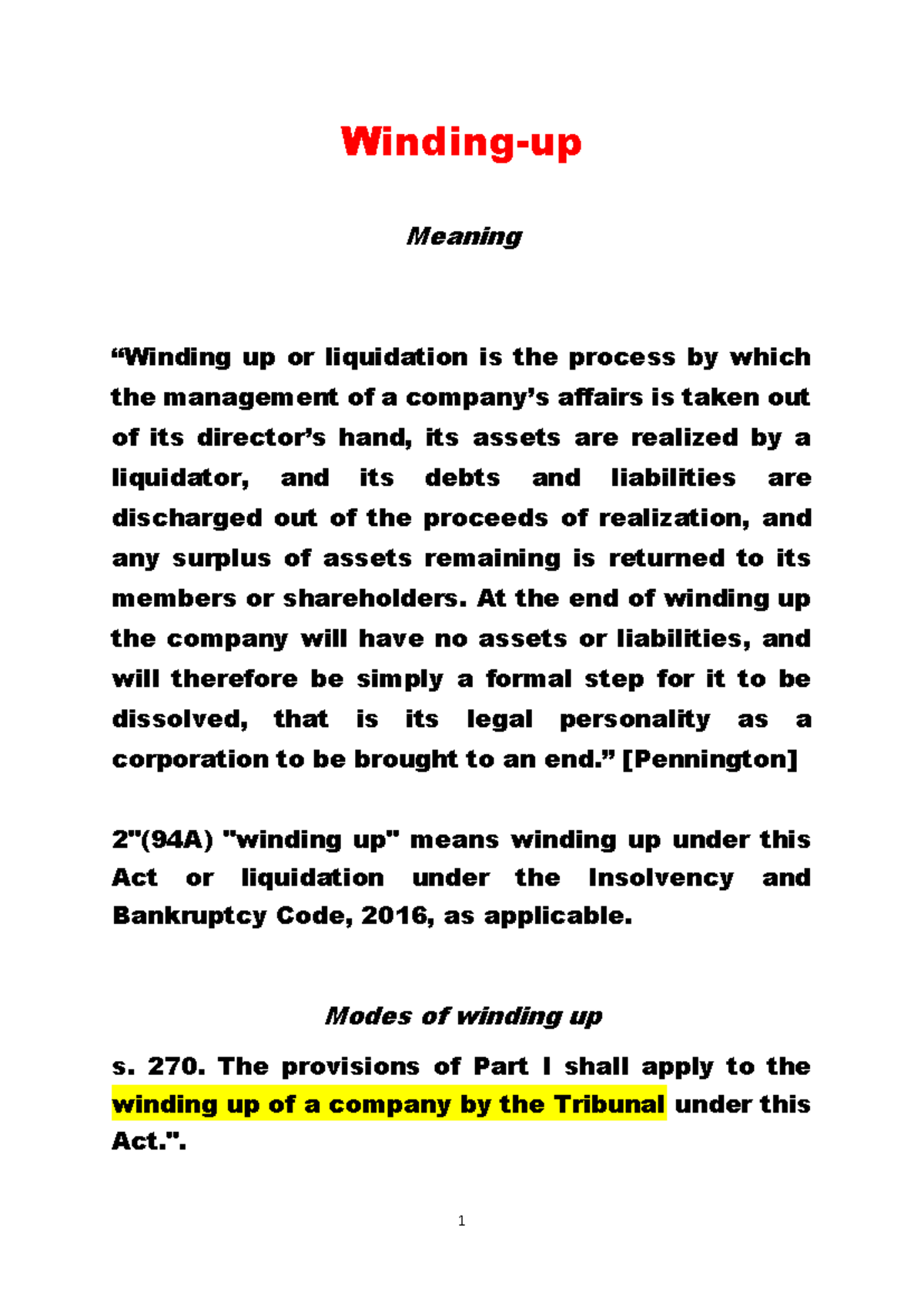2 Winding Up-1 - Notes - Winding-up Meaning “Winding up or liquidation ...