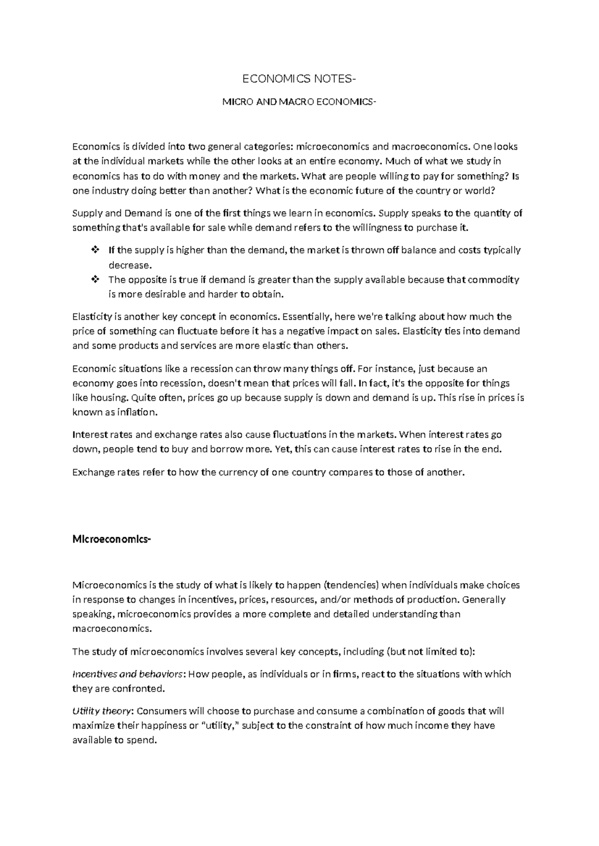 ECON 101: Micro and Macro Economics Study Notes - Studocu