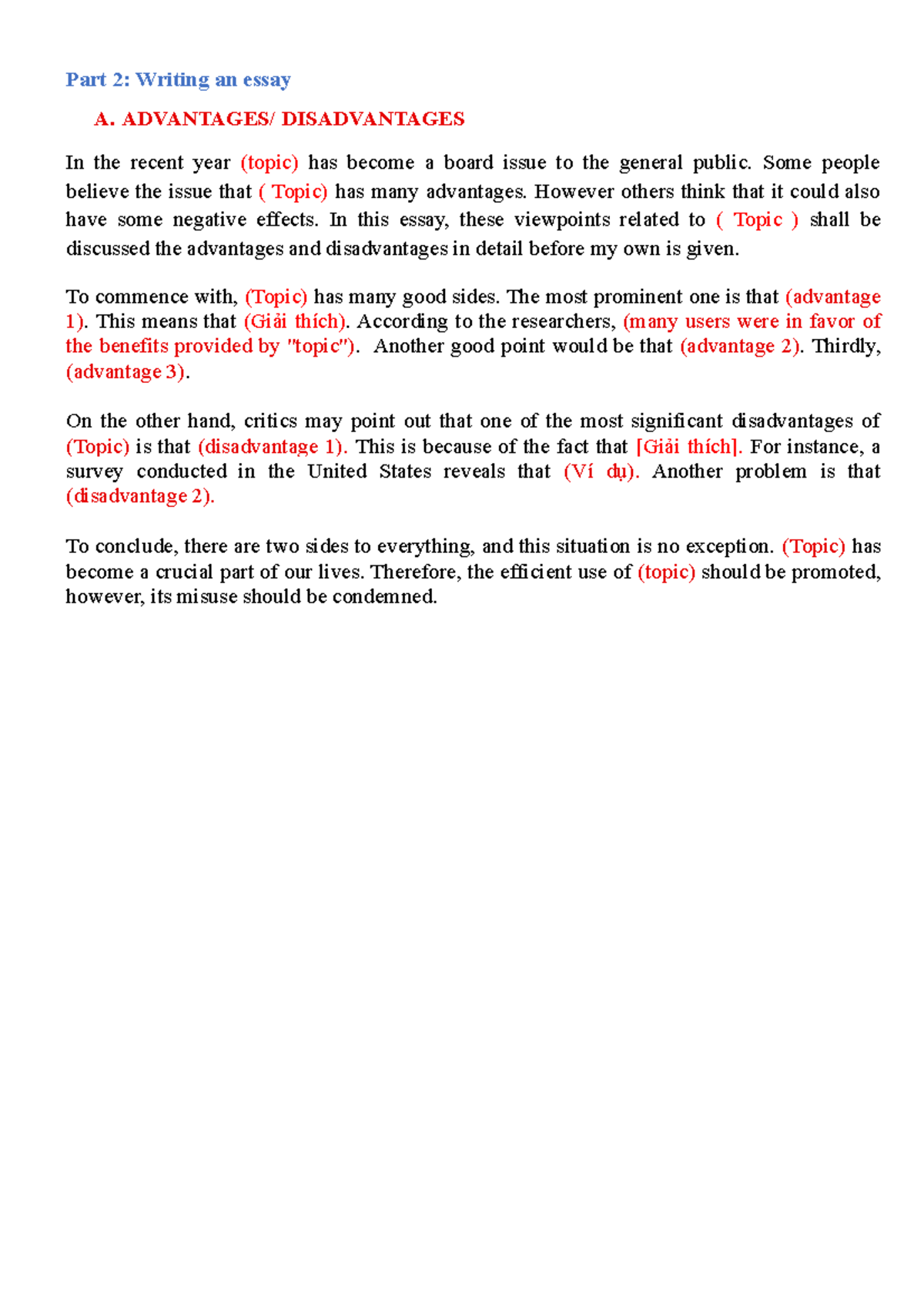 Template Vstep Essay Writing Guide: Advantages & Disadvantages - Studocu