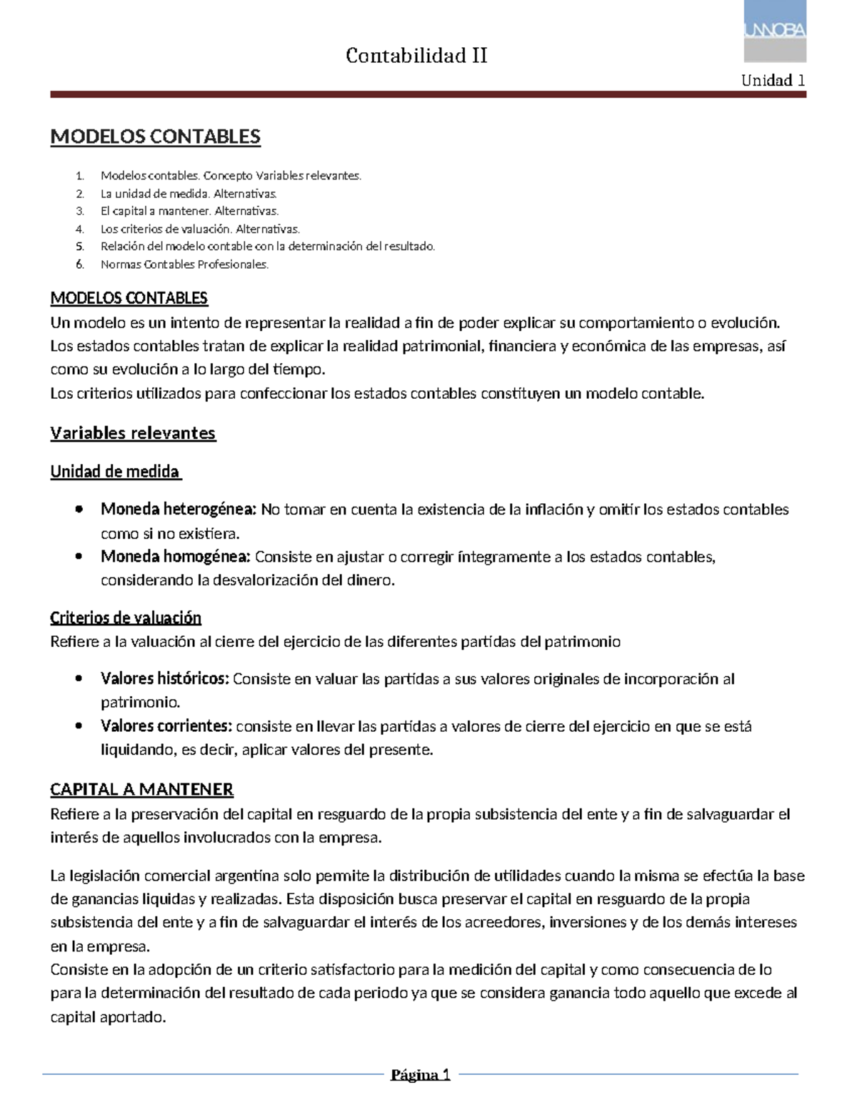 U1 - Resumen de Modelos Contables en Contabilidad 2 - Studocu