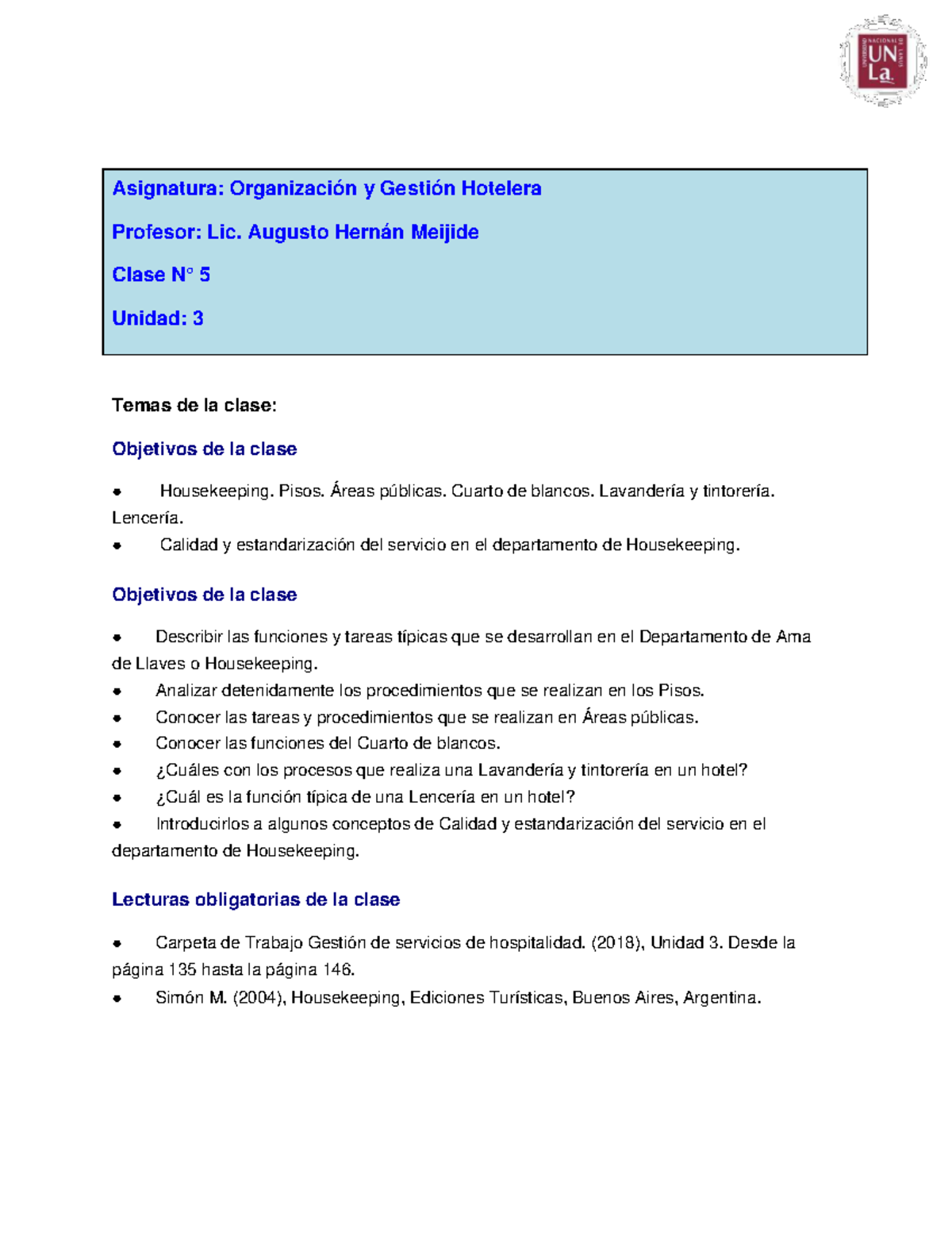 Clase 5: Housekeeping y Gestión en Organización y Gestión Hotelera OYGH ...