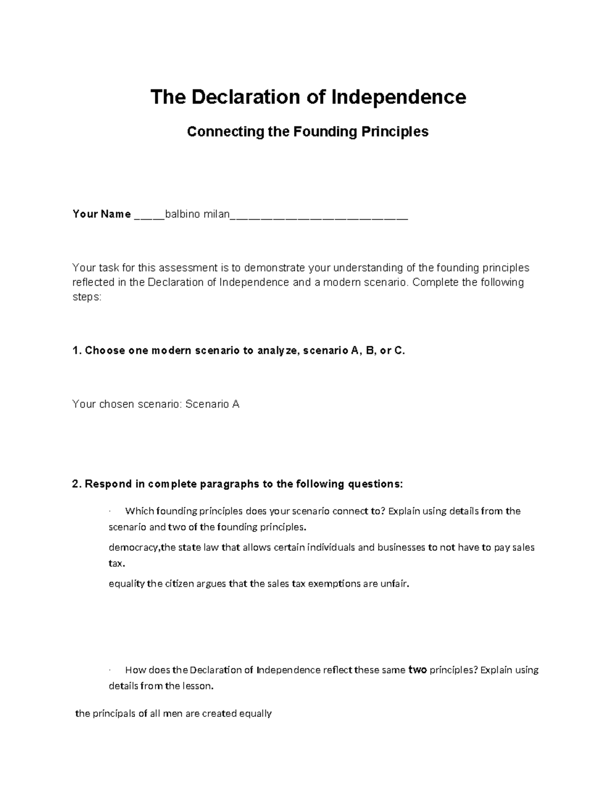 US GOV V23 1.02 Declaration of Independence Analysis Assignment - Studocu