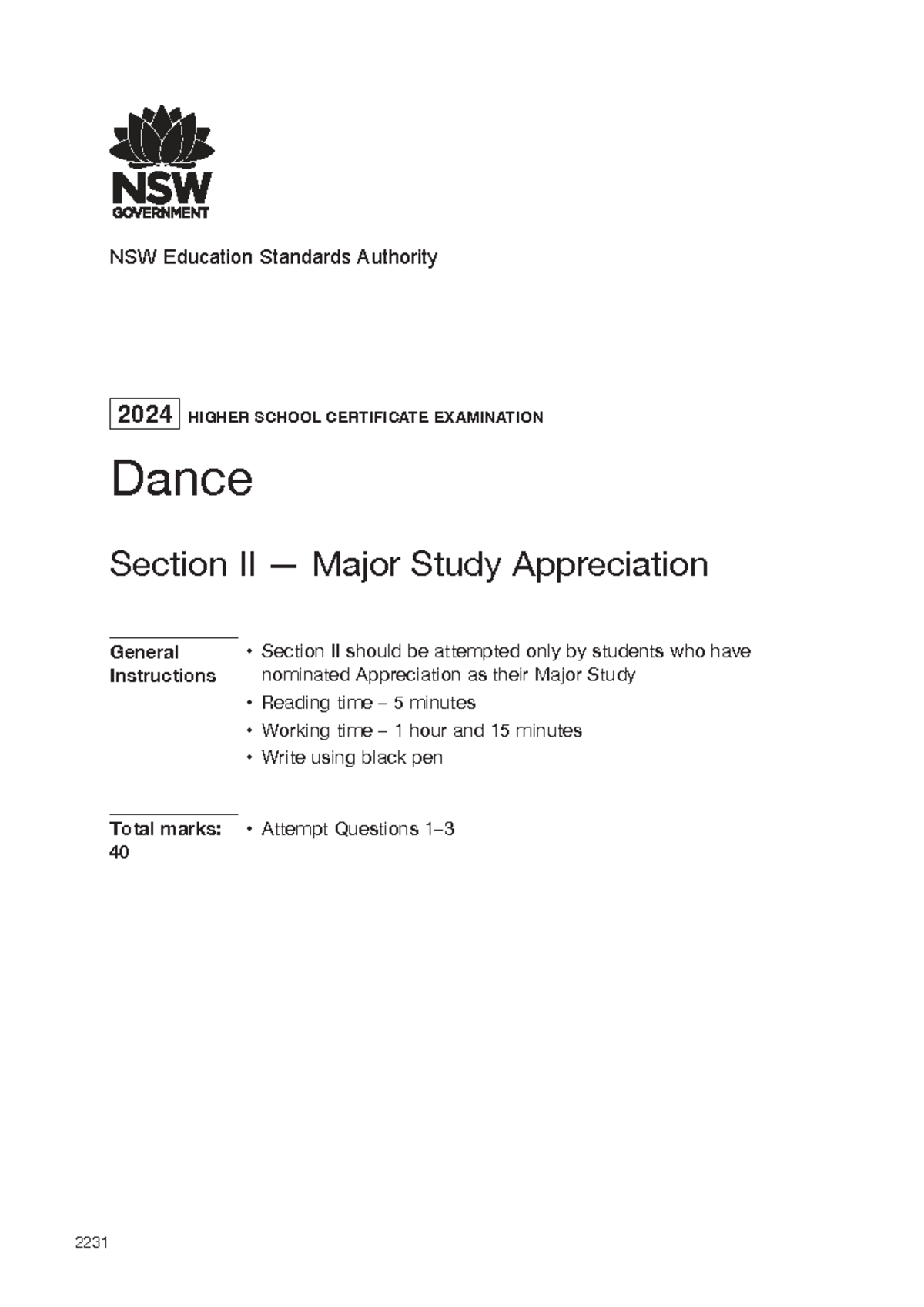2024 HSC Dance Exam: Section II Major Study Appreciation 2231 - Studocu