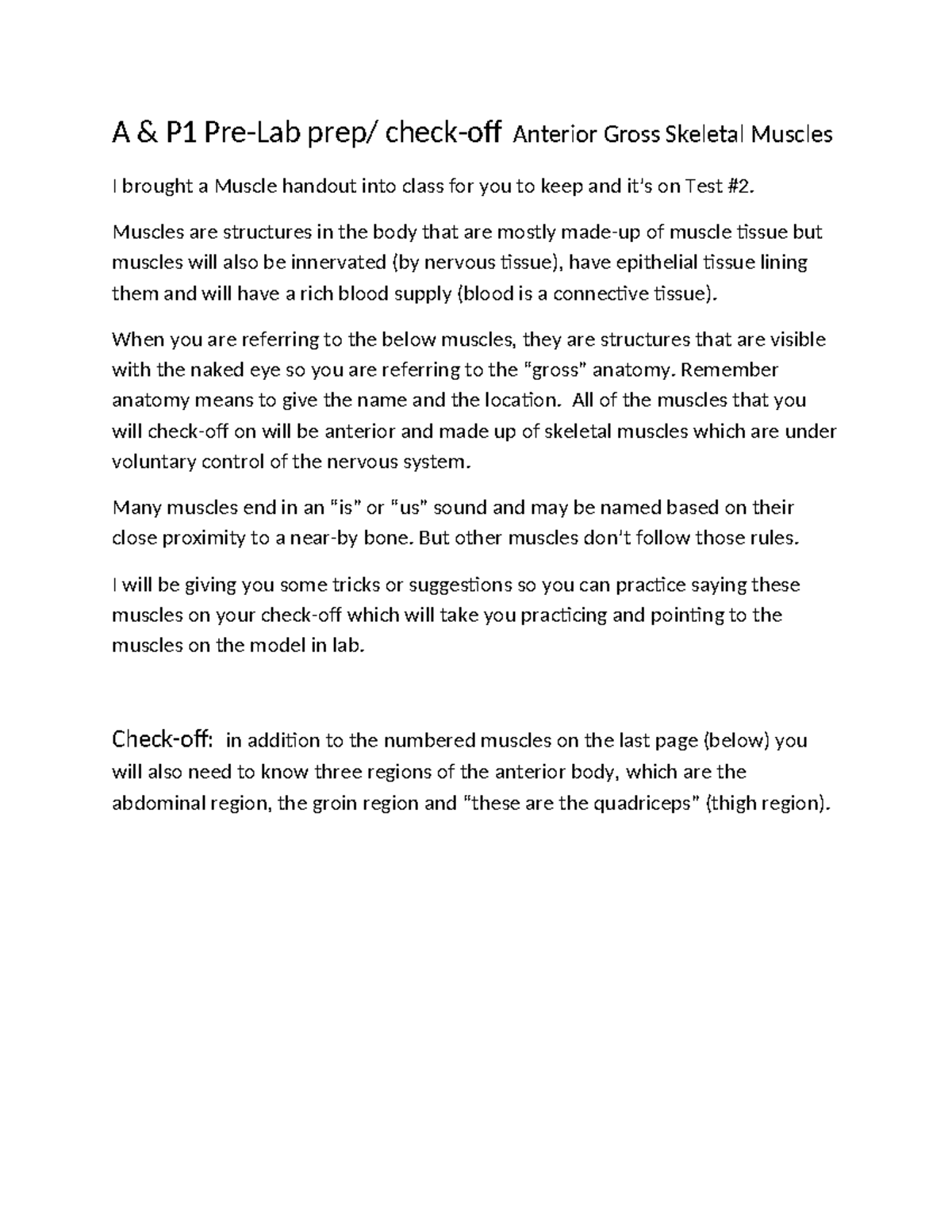 P1 Muscle Lab Prep: Anterior Gross Skeletal Muscles Overview - Studocu