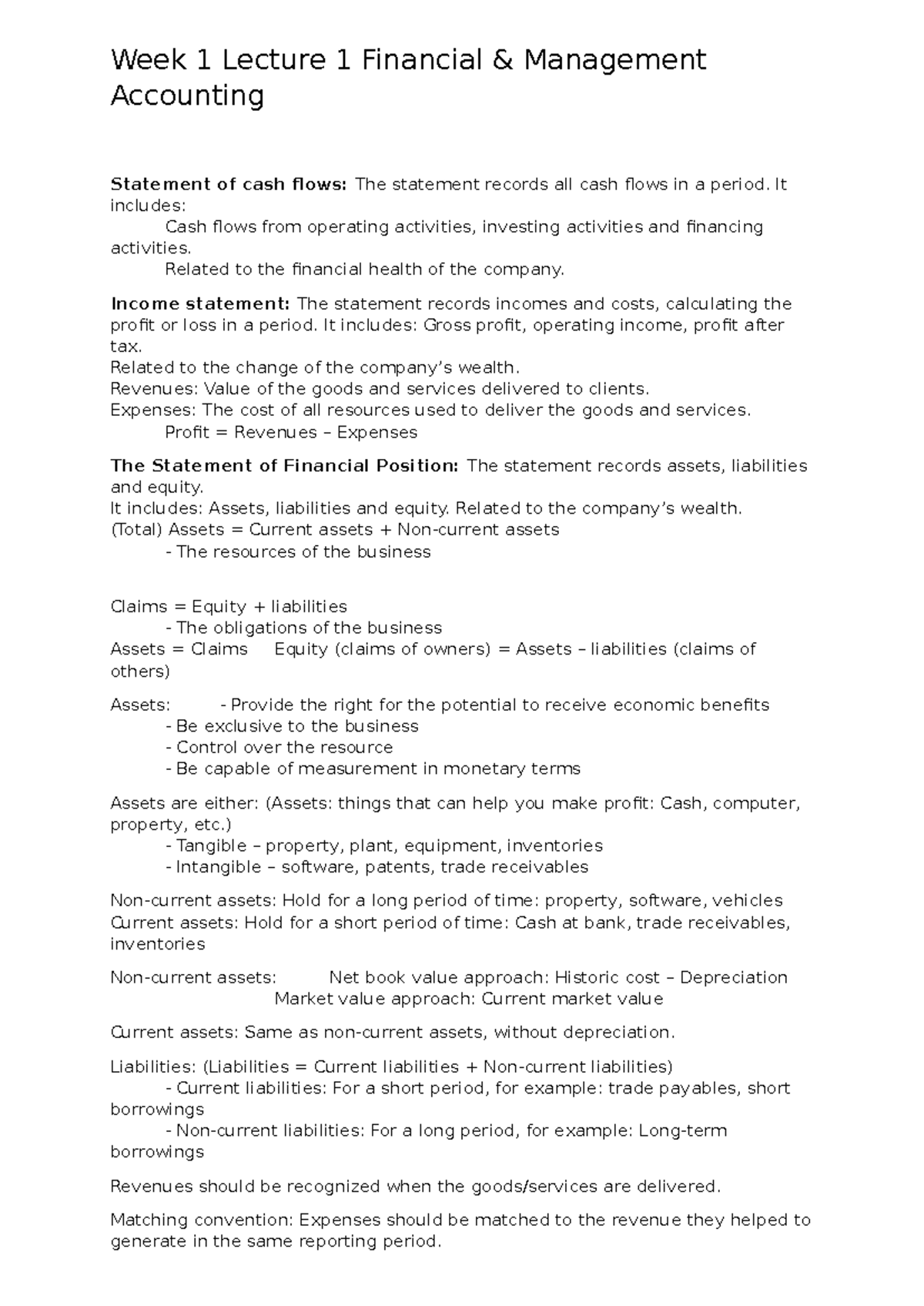 Week 1 Lecture 1: Financial Management & Cash Flow Statements - Studeersnel