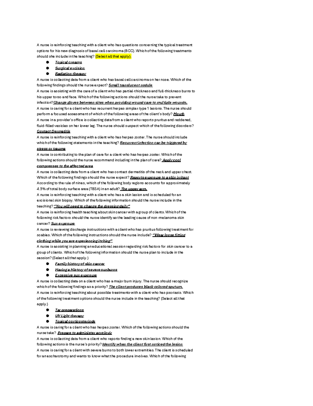 Med-Surg Chapter 42 & 43: Integumentary Disorders Question Bank - Studocu