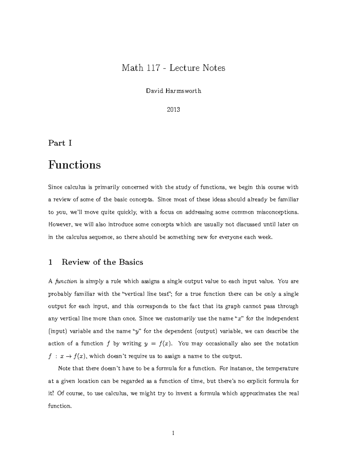 MATH 117 - Course Notes - Math 117 - Lecture Notes David Harmsworth ...
