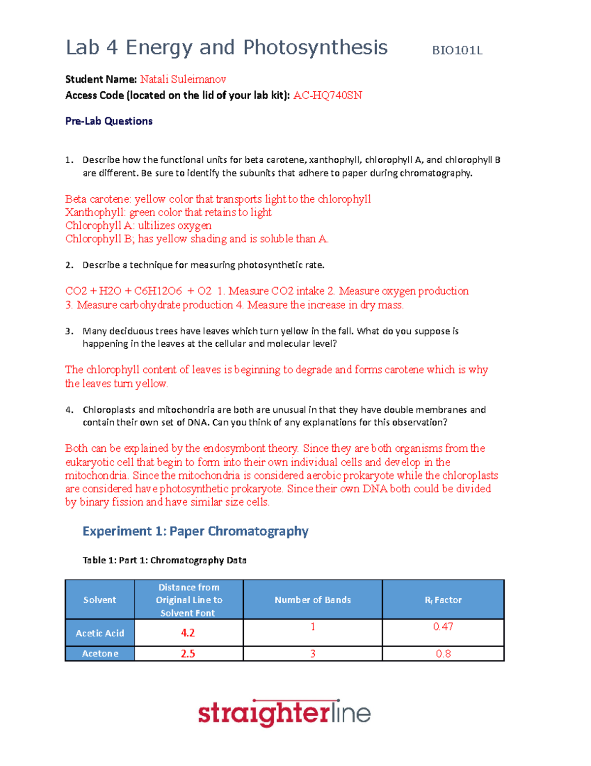BIO101L Lab 4 - Energy and Photosynthesis Analysis - Studocu