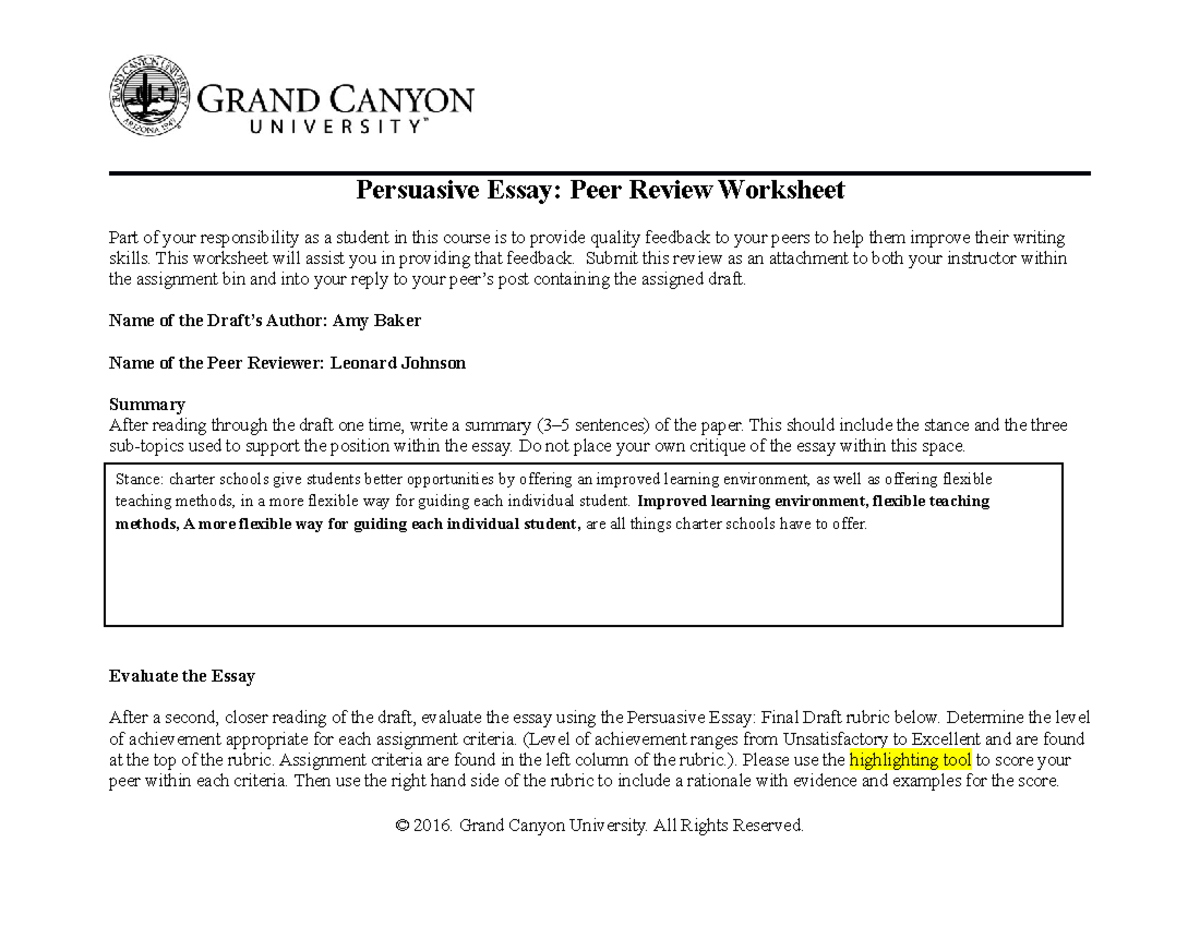 PHI-105 T-6 Persuasive Essay Peer Review Worksheet. %28A%29 2 ...