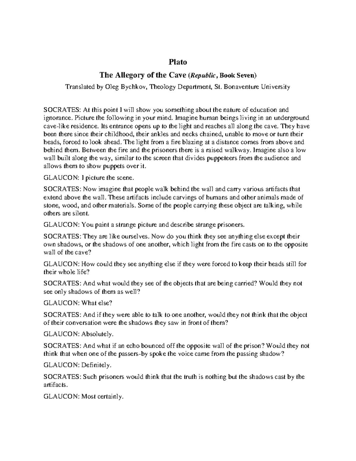 Plato's Allegory of the Cave: Insights from Republic, Book VII - Studocu