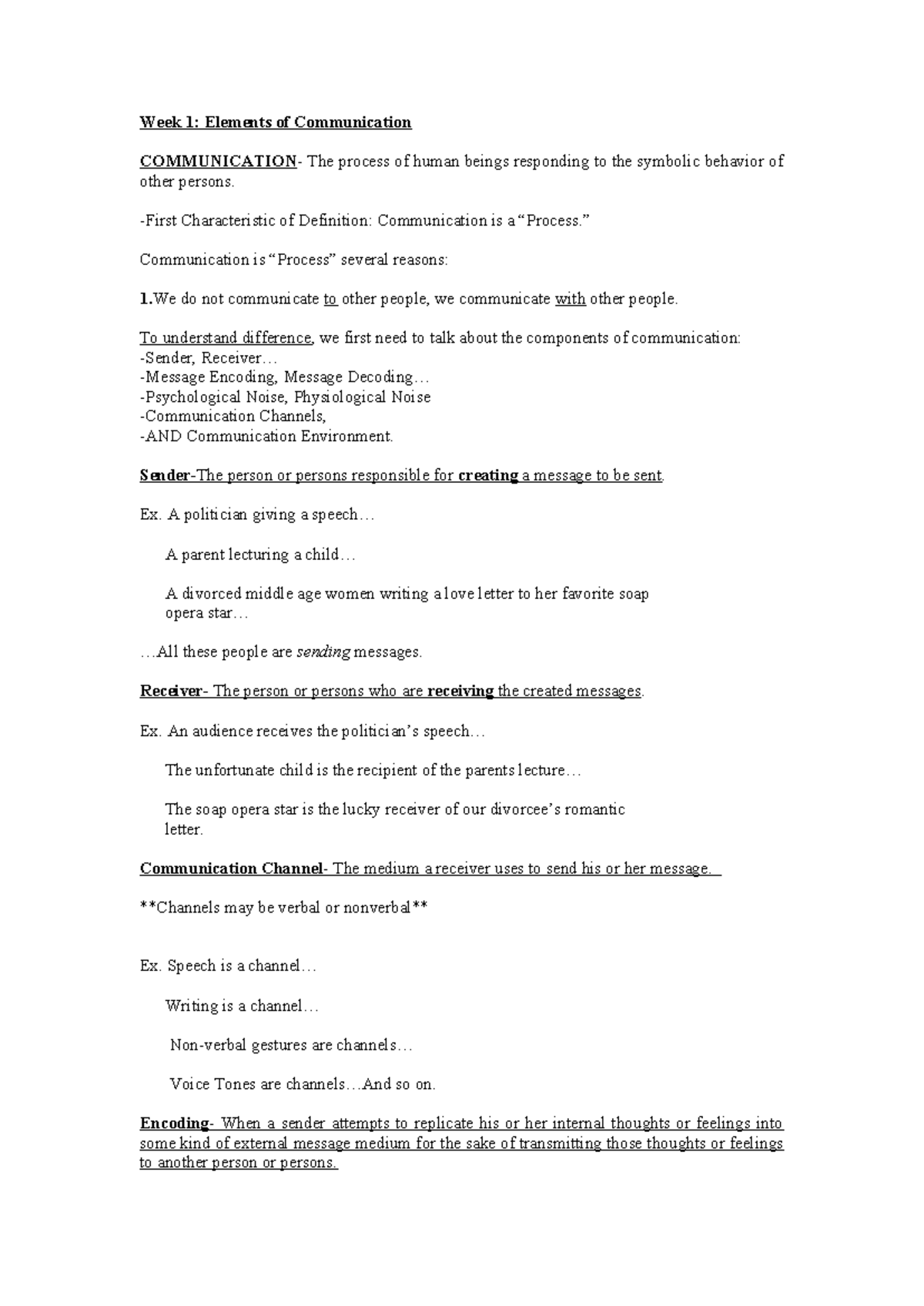 elements of communication - Week 1: Elements of Communication ...
