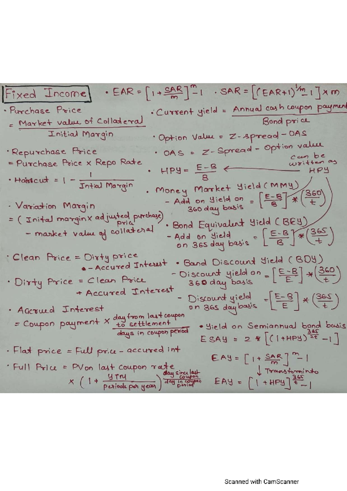 Fixed Income Formula Sheet for CFA L1 - Key Concepts & Calculations ...