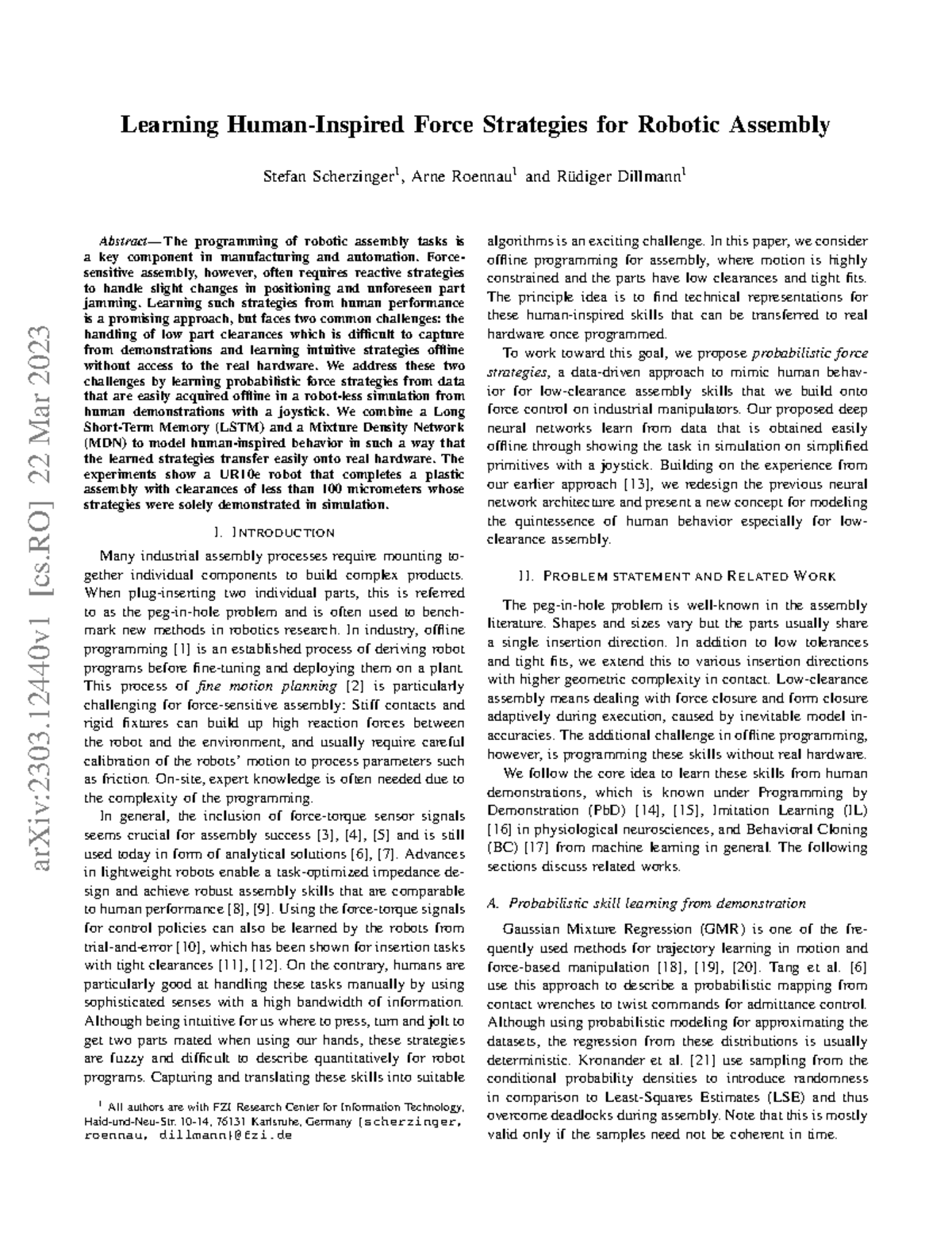 Learning Probabilistic Force Strategies for Robotic Assembly (arXiv ...