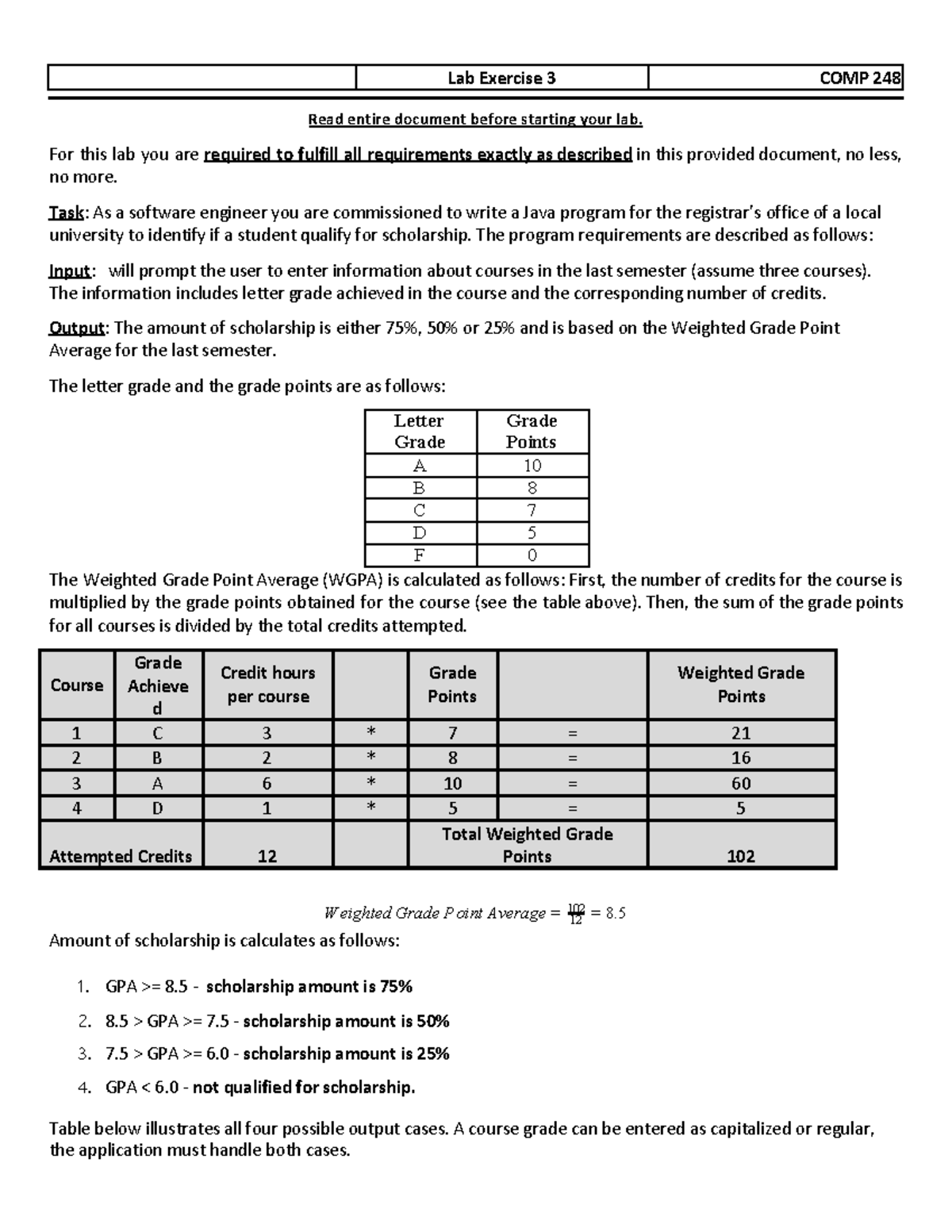 COMP 248 Lab Exercise 3: Java Program for Scholarship Calculation - Studocu