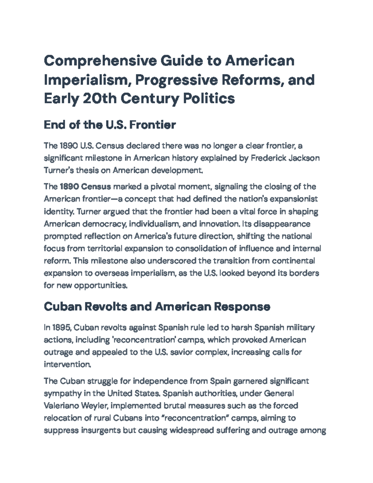 Comprehensive Guide to U.S. Imperialism & Progressive Reforms (HIST 101 ...