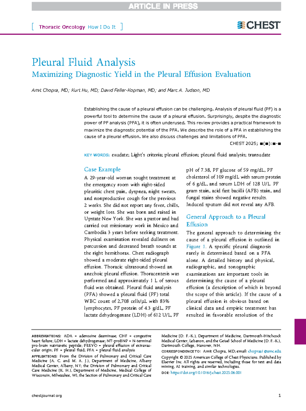 CHEST 2025: Maximizing Diagnostic Yield in Pleural Fluid Analysis - Studocu