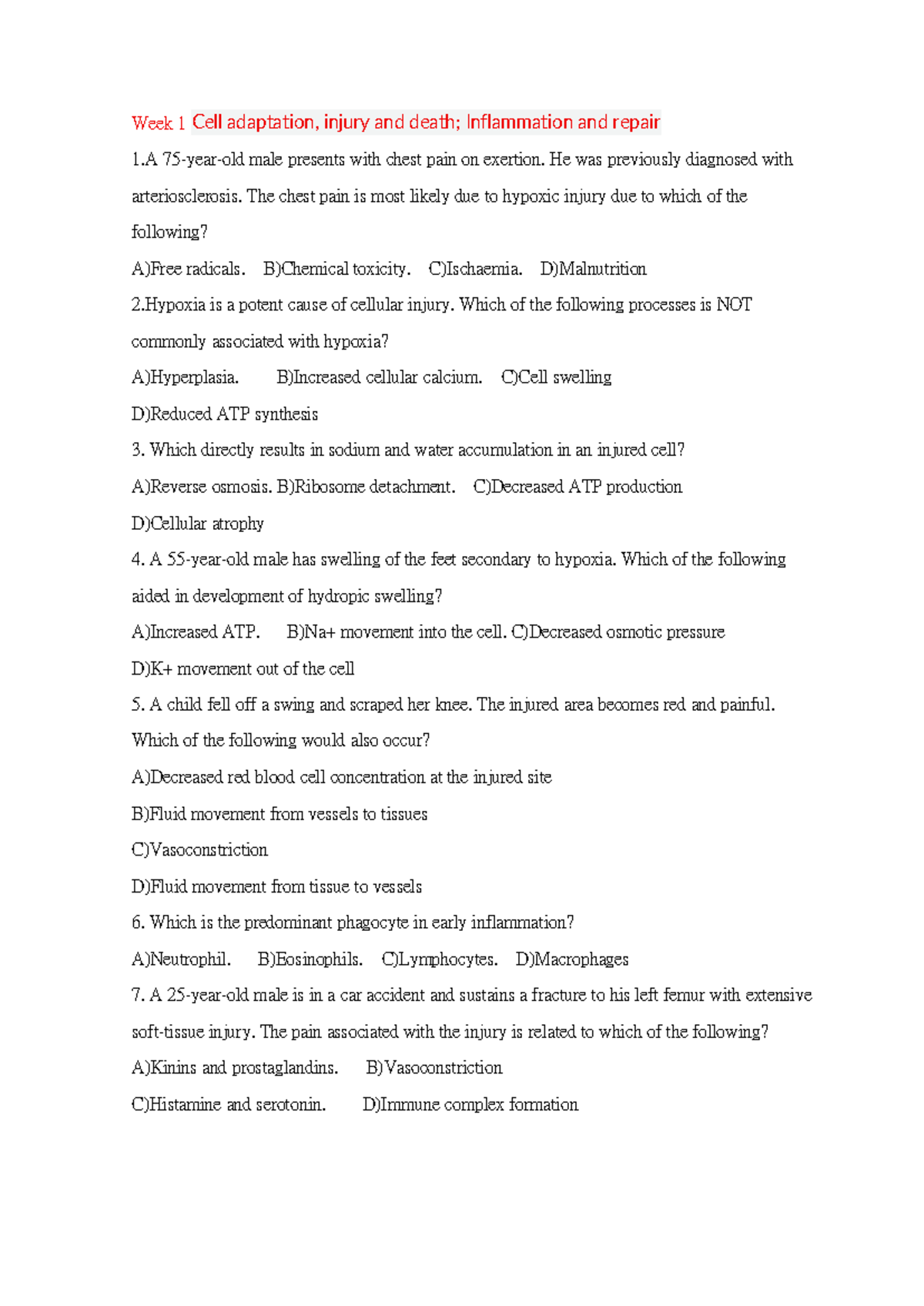 Week 1-2 Lecture Notes on Cell Injury and Heart Disease - Studocu