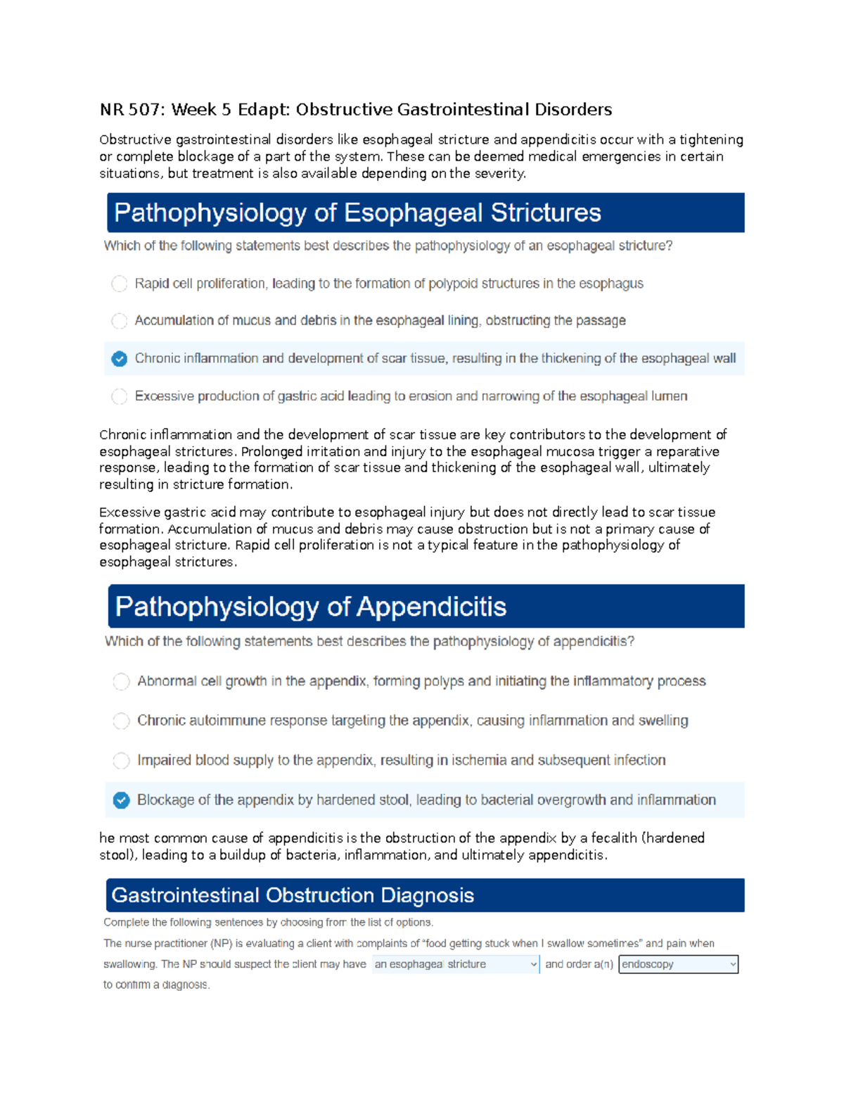 NR 507 Week 5: Edapt - Obstructive GI Disorders Overview and Management - Studocu