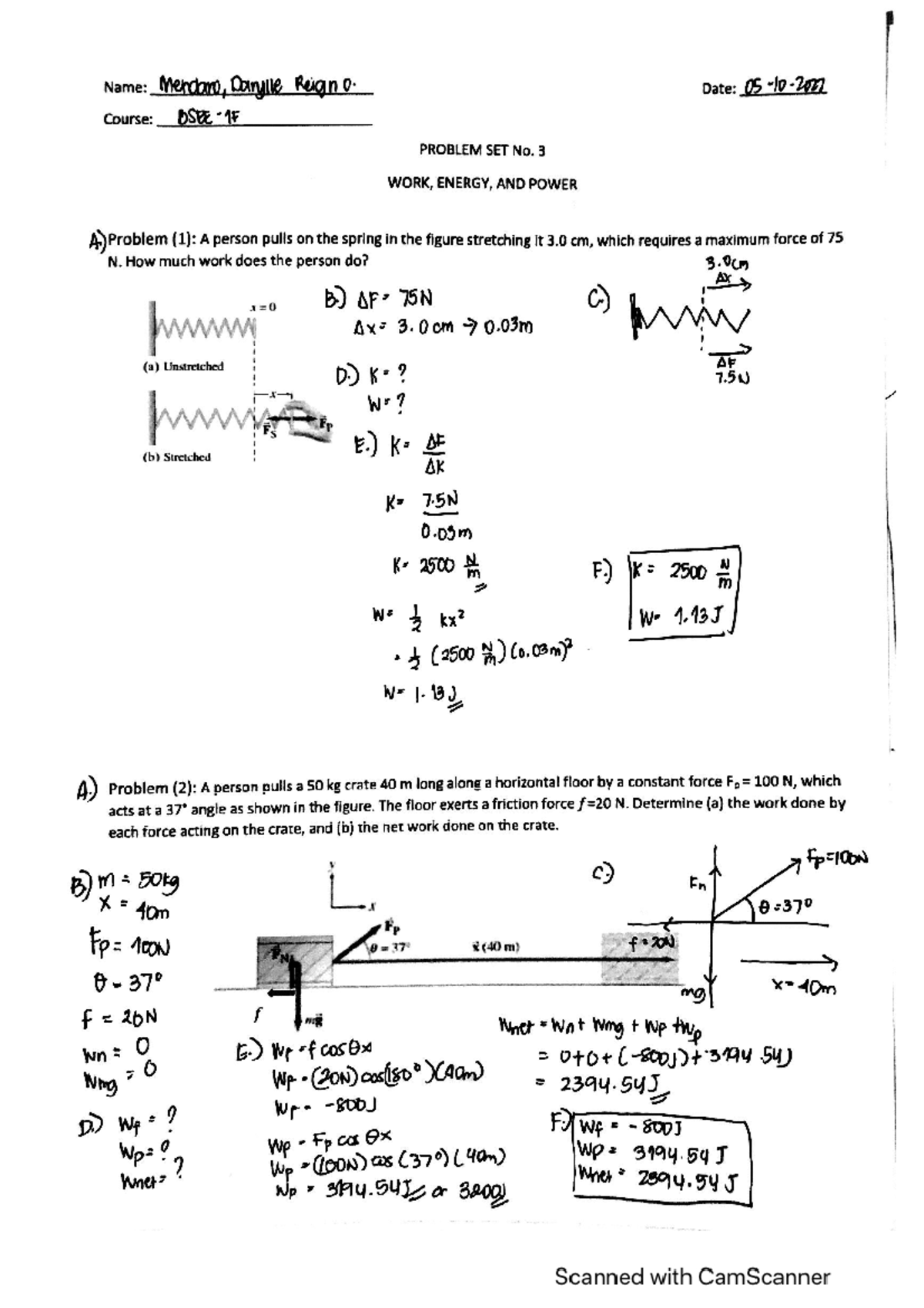 Problem Set No. 3: Work, Energy, and Power Analysis - Studocu